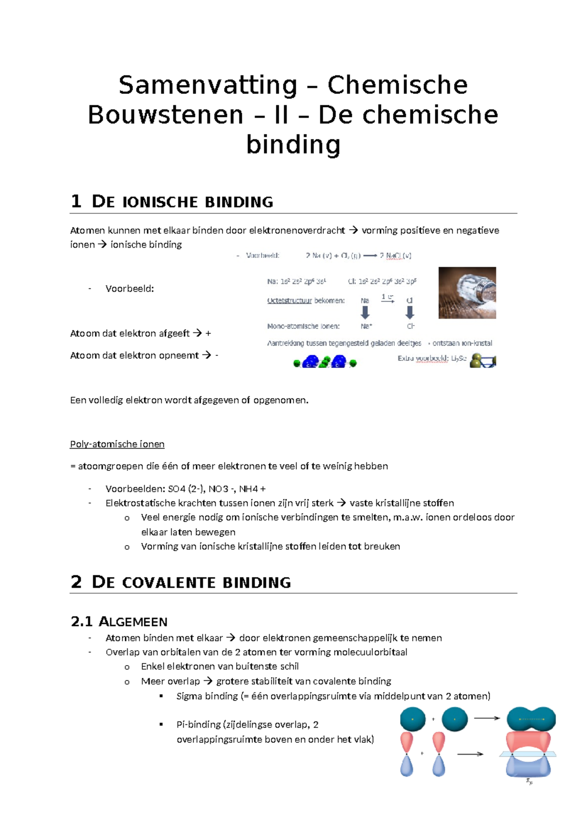 Samenvatting - II - De chemische binding - Samenvatting – Chemische ...