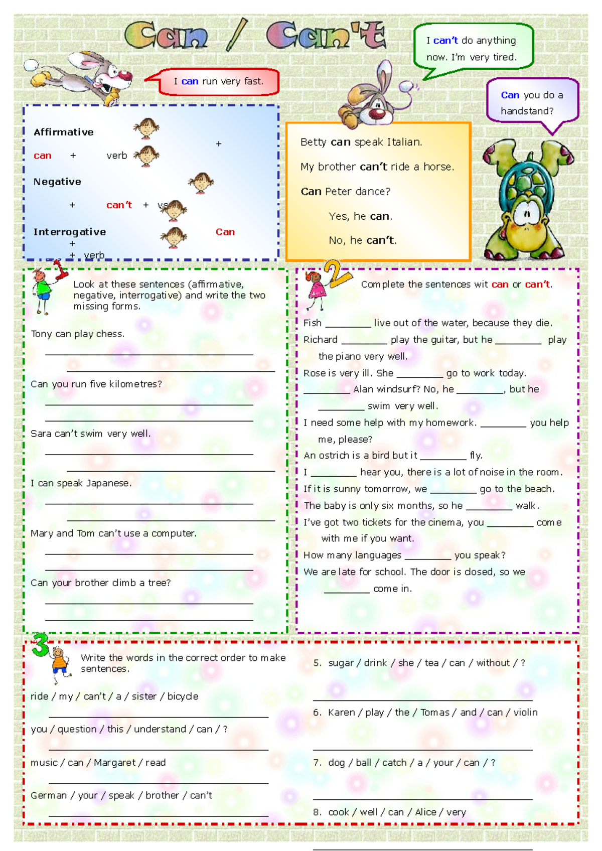 Can-Can't Grammar Practice: Affirmative, Negative, and Interrogative ...