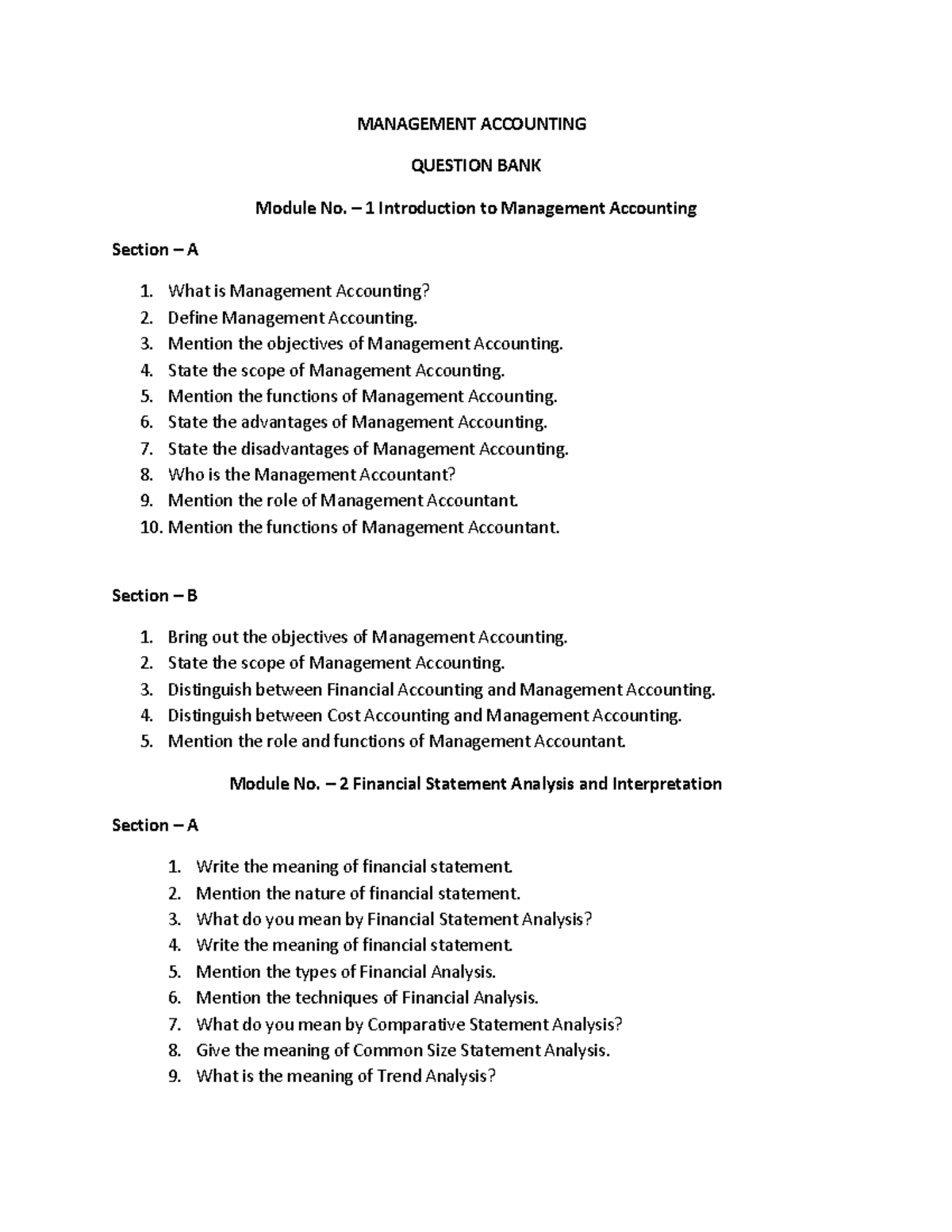 MA Question Bank: Comprehensive Guide to Management Accounting Modules ...