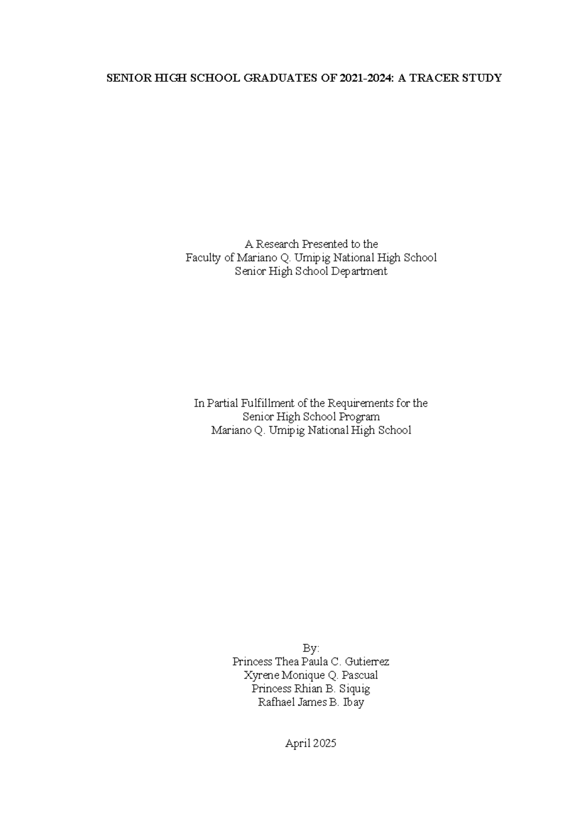 Final Copy: Tracer Study of Senior High School Graduates (2021-2024 ...