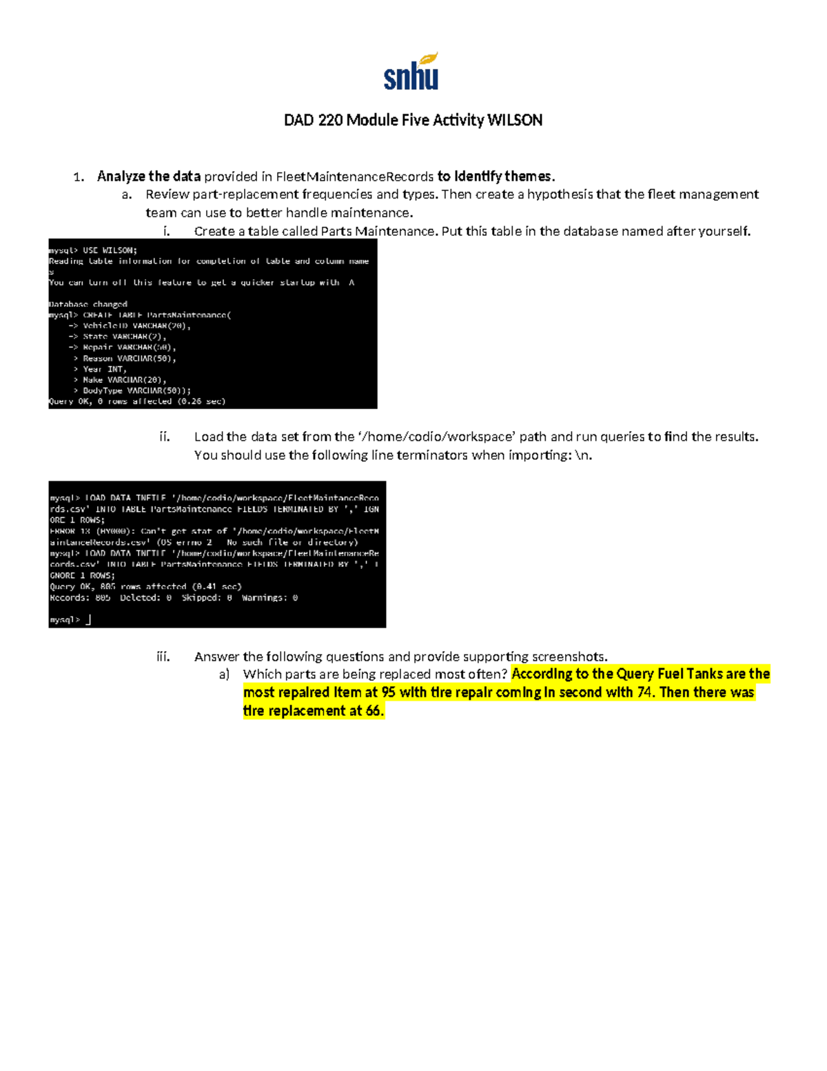 DAD 220 Module Five Activity Wilson - DAD 220 Module Five Activity ...