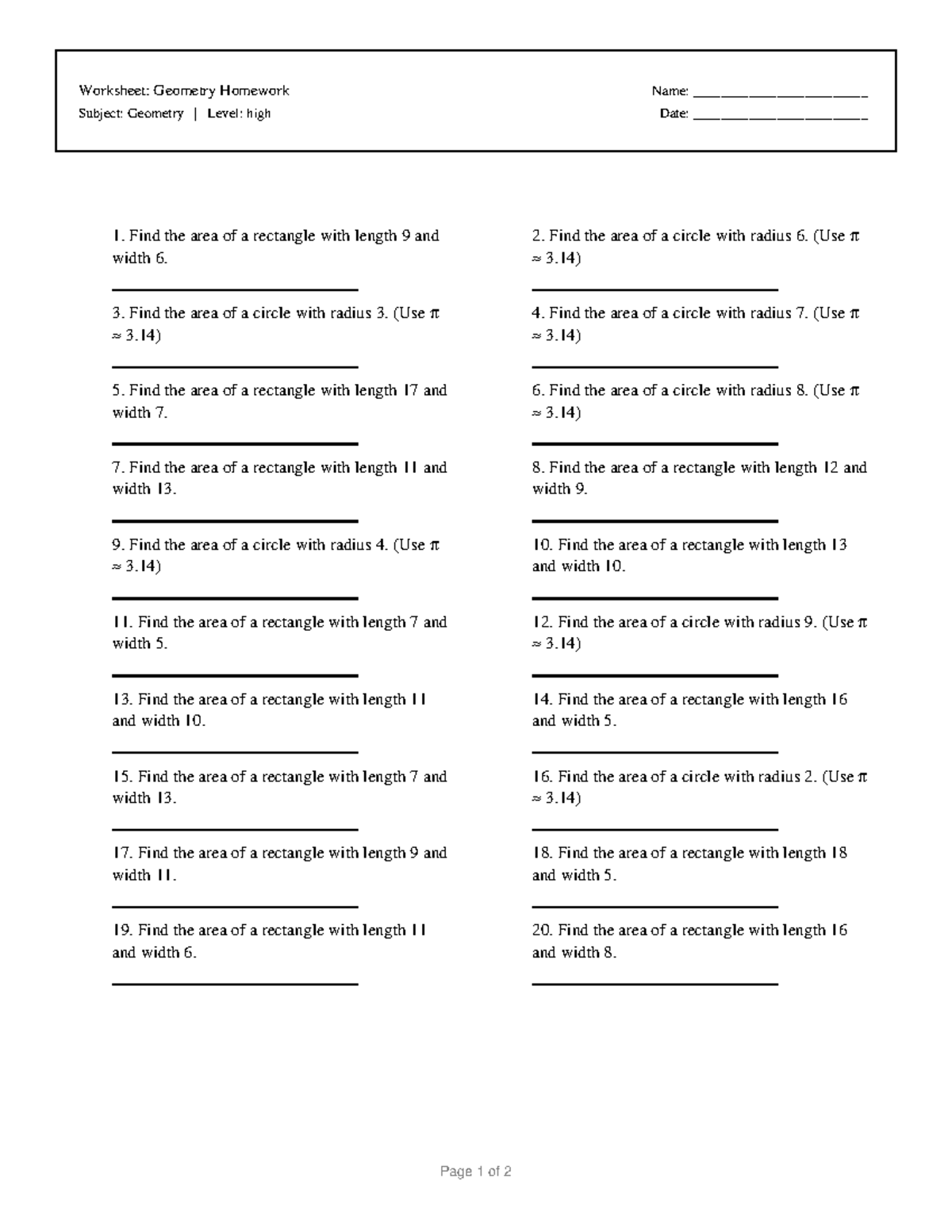 Geometry Homework 3: Area Calculations and Word Problems - Studocu