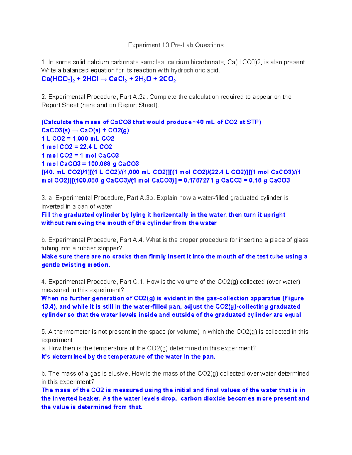 Experiment 13 Pre-Lab Questions - Experiment 13 Pre-Lab Questions In some solid calcium ...