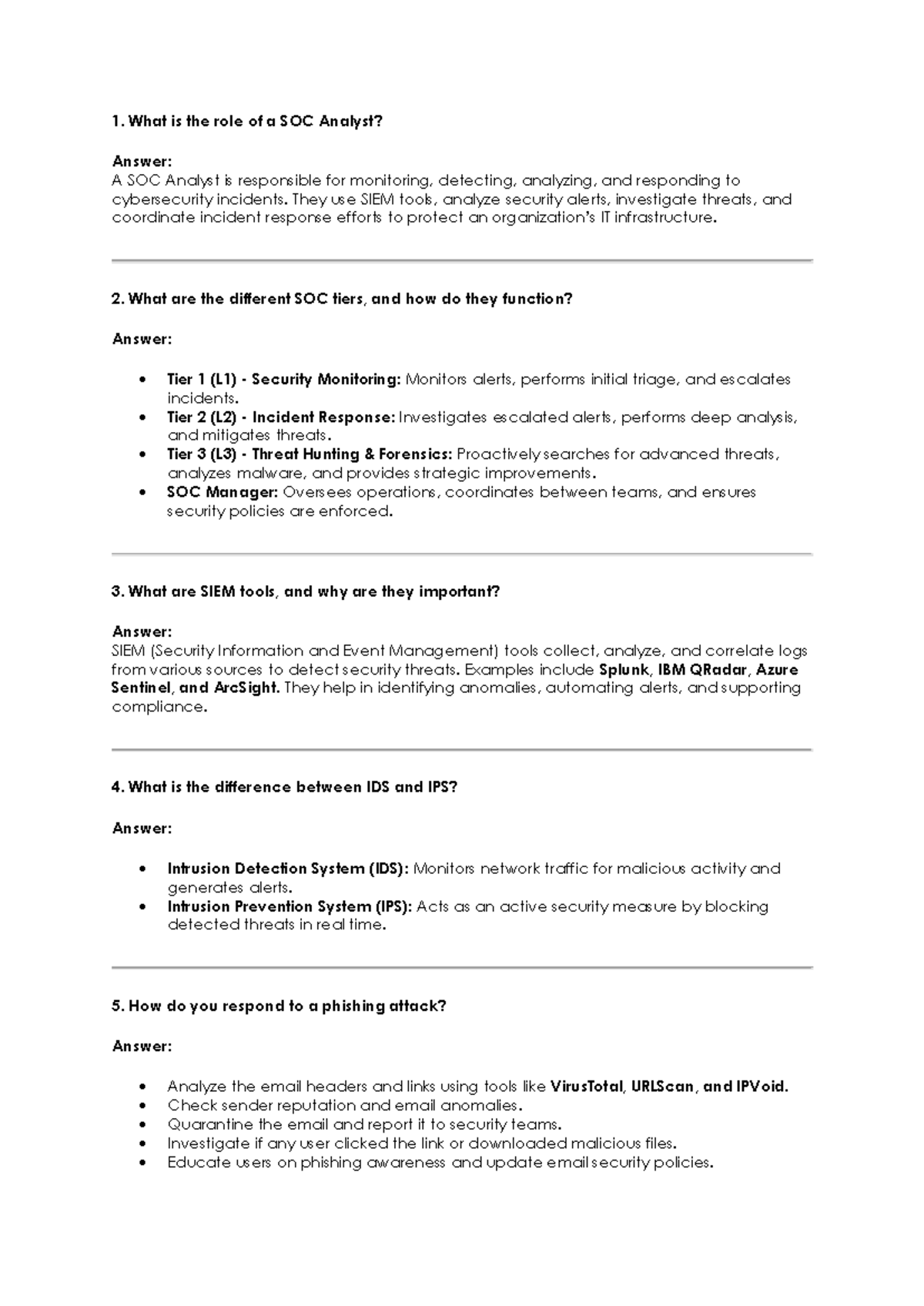 SOC Analyst L1 Interview Prep: Key Questions & Answers - Studocu