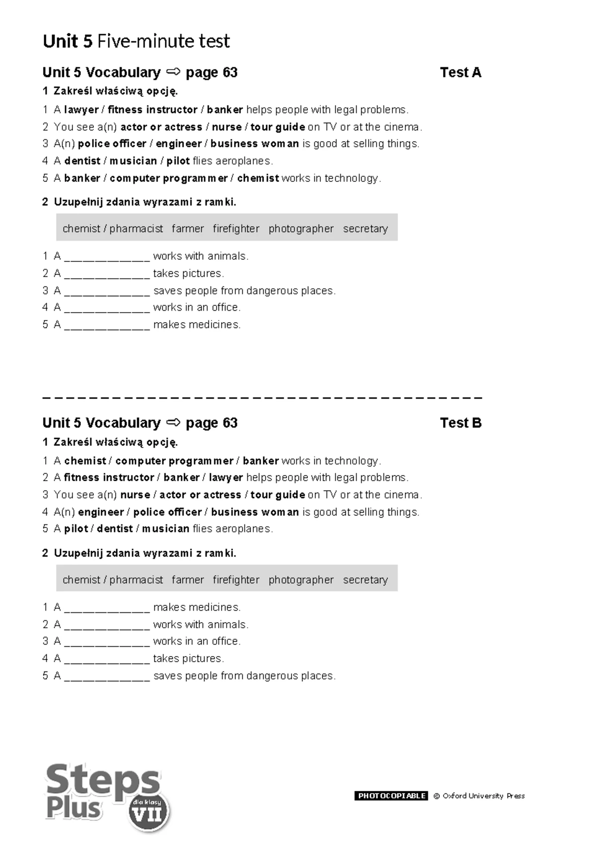 Test B - Link L6 U6 Sprawdzian dla Klasy 6: Słownictwo i Gramatyka ...