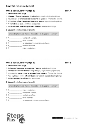 Steps Plus VII 5min Test U4 - Unit 4 Five-minute test Unit 4 Vocabulary ...