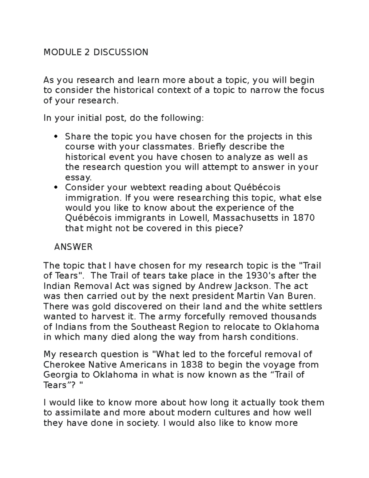 Module 2 Discussion - MODULE 2 DISCUSSION As you research and learn ...