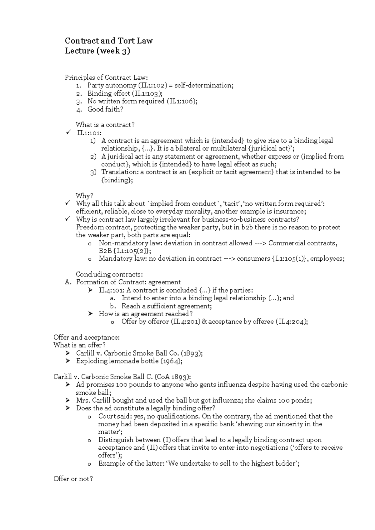 Contract And Tort Law Lecture Notes Week 3 Overview Studeersnel