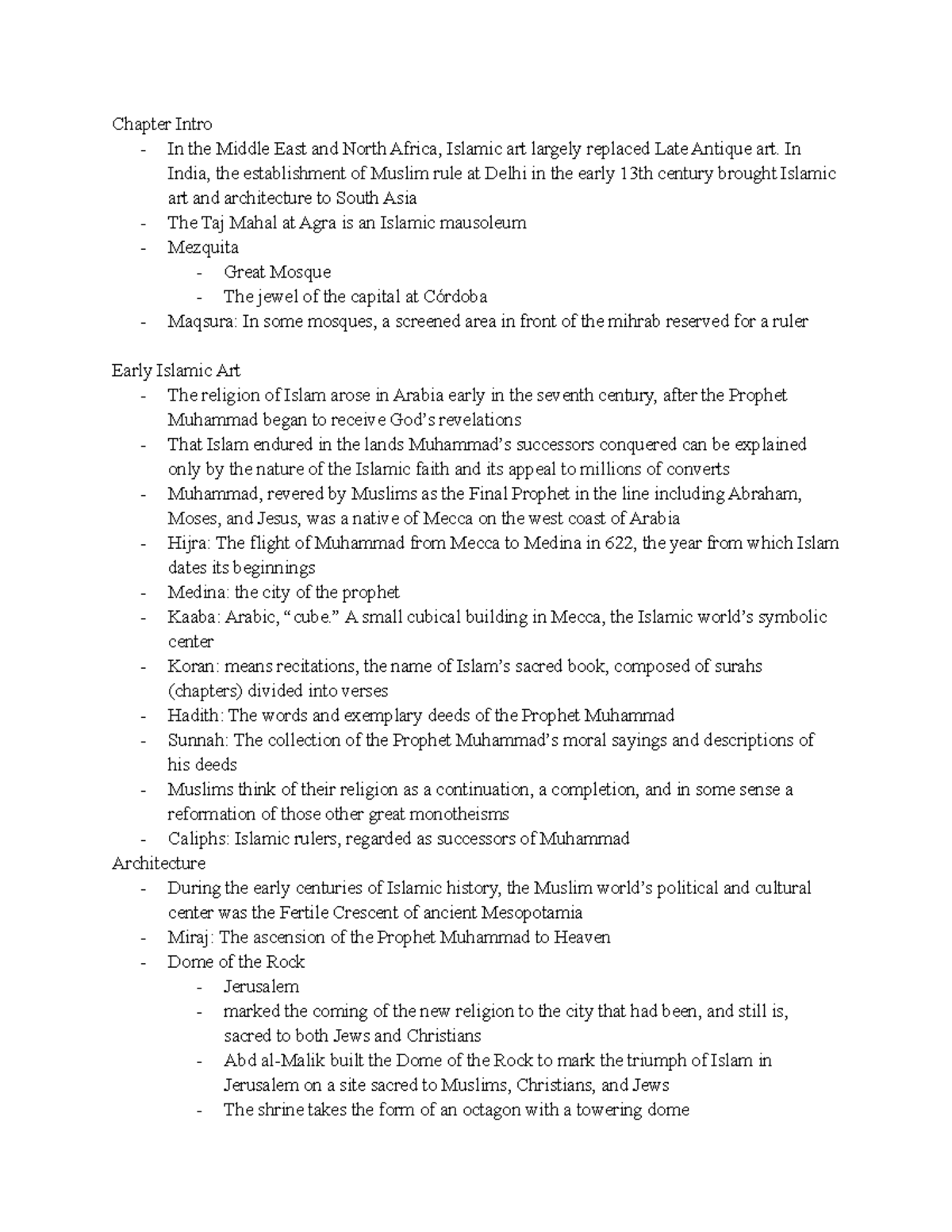 AP Art History Chapter 10 - Early and Later Islamic Art Notes - Studocu