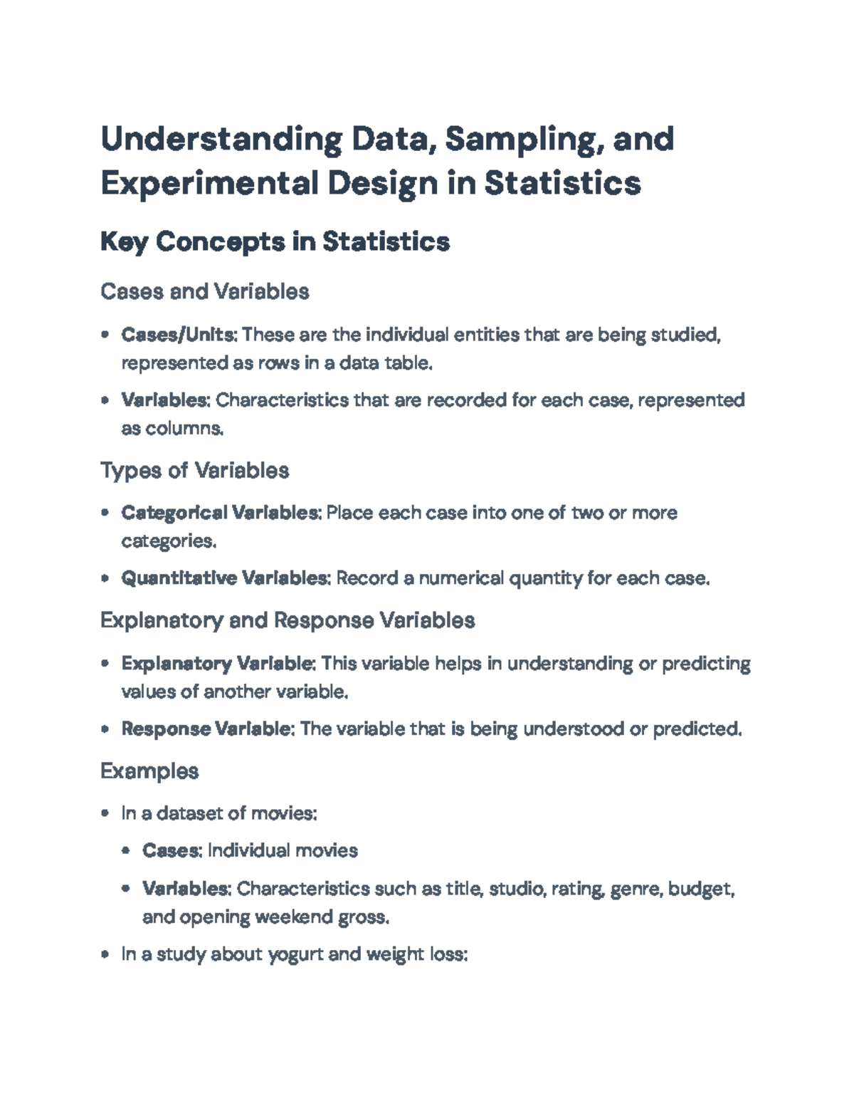 Statistical Methods Data Sampling And Experimental Design Overview