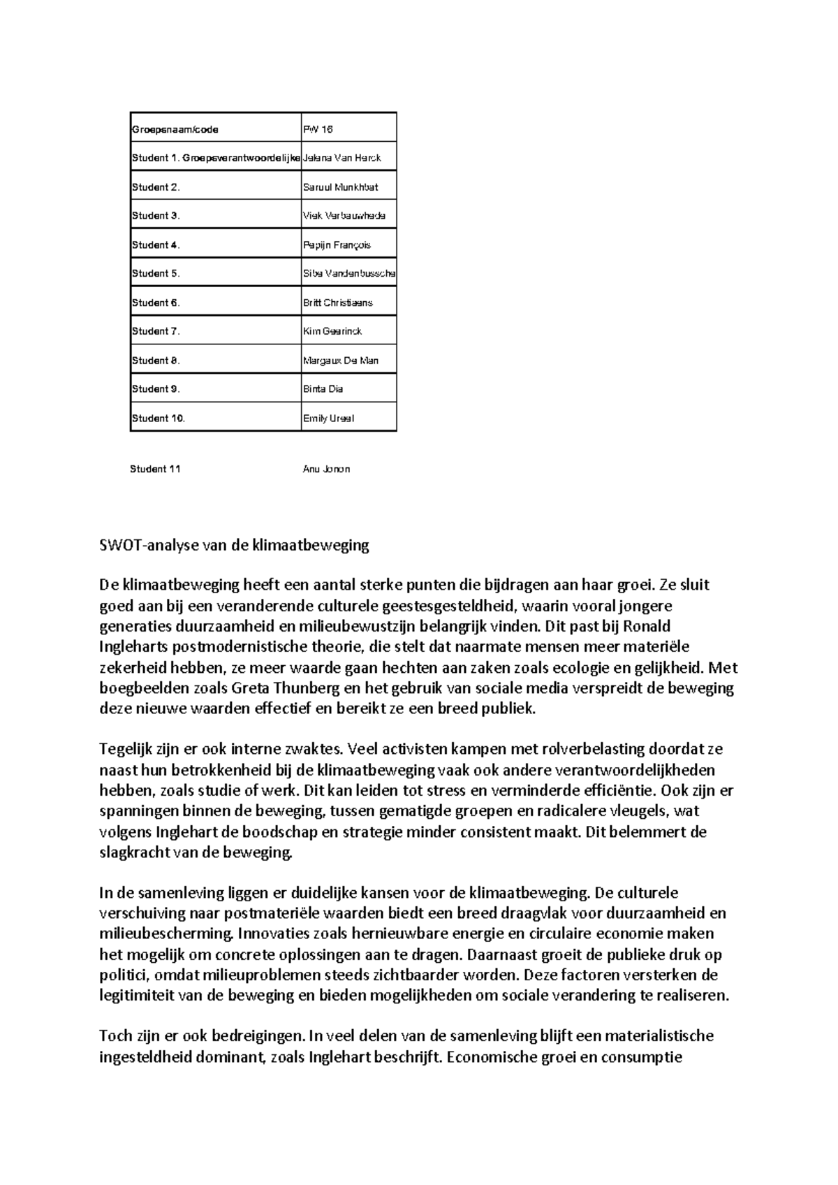 Sociologie PW 16: Analyse van de Klimaatbeweging en Inglehart's Theorie ...