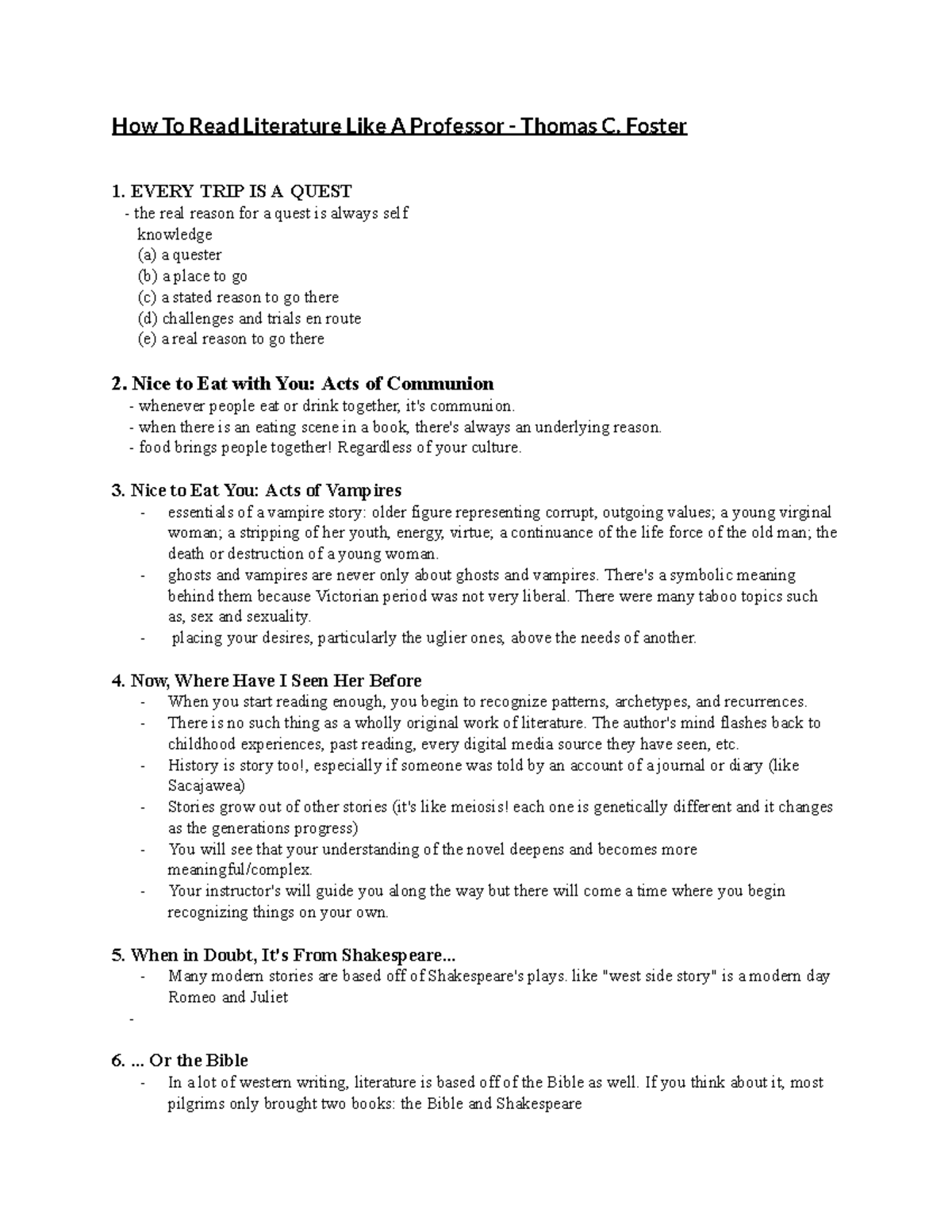 Notes on "How To Read Literature Like A Professor" (ENG 101) - Studocu