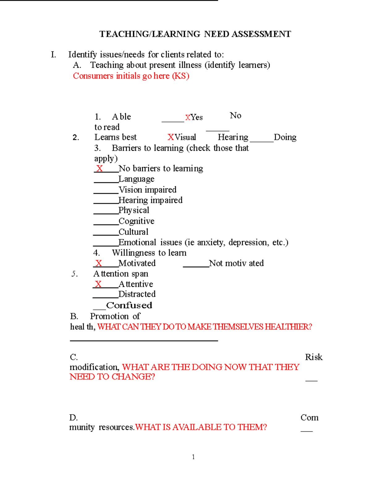 Teaching learning need assessment 2 - 111 TEACHING/LEARNING NEED ...
