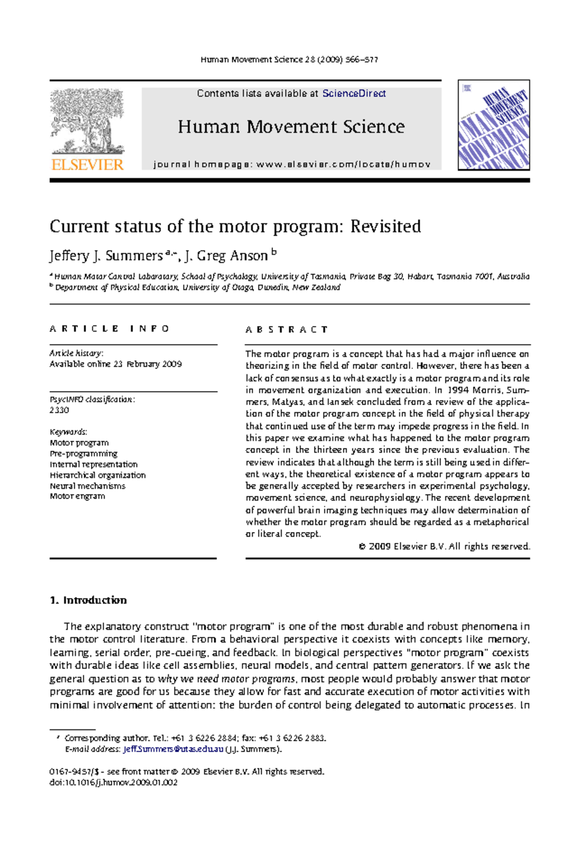 Revisiting the Motor Program Concept: Insights & Future Perspectives ...