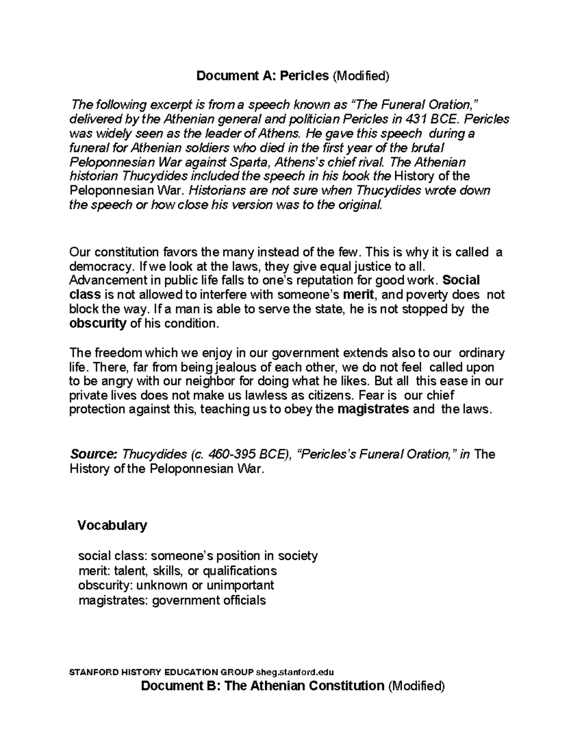 Alina Athenian Democracy SAC Student Materials - Document A: Pericles ...
