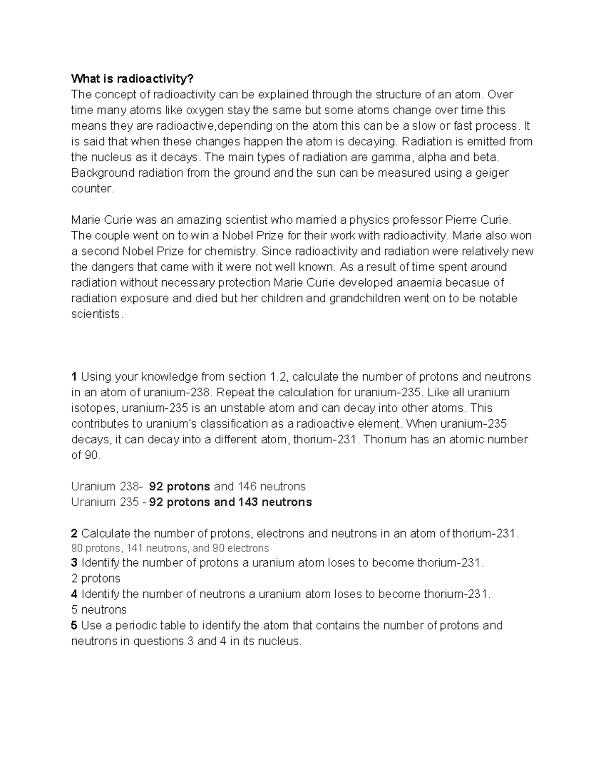 Radioactivity: Understanding Atomic Structure and Decay - Studocu
