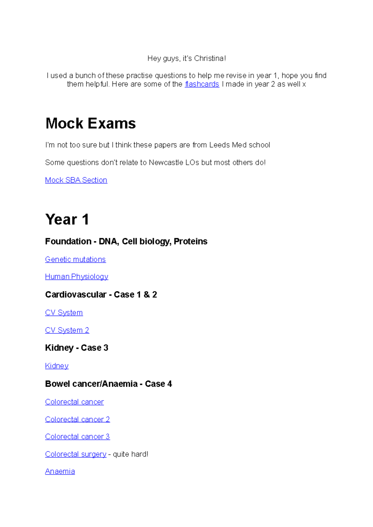 Year 1 Med School Mock Questions and Flashcards Overview - Studocu
