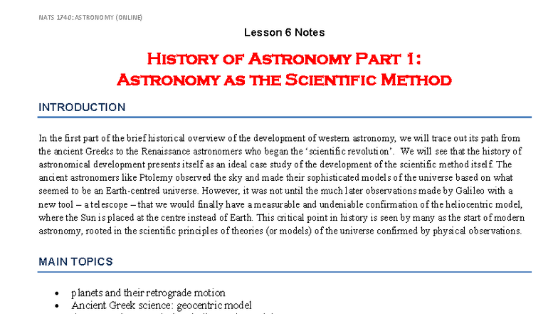 NATS 1740: ASTRONOMY (ONLINE) Lesson 6 - History of Astronomy Part 1 ...