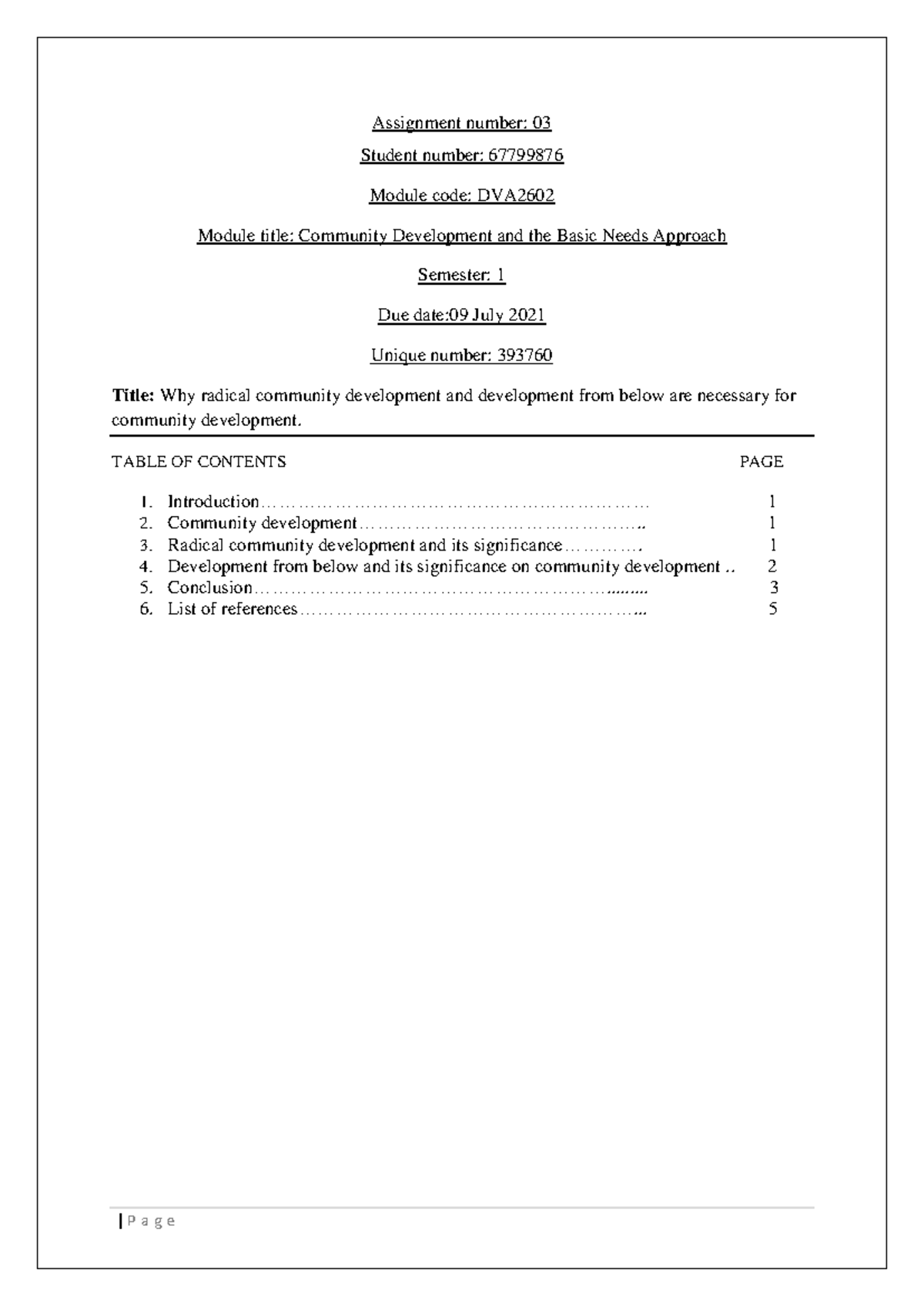 DVA2602 ASS 3: Radical Community Development & Needs Approach Analysis ...