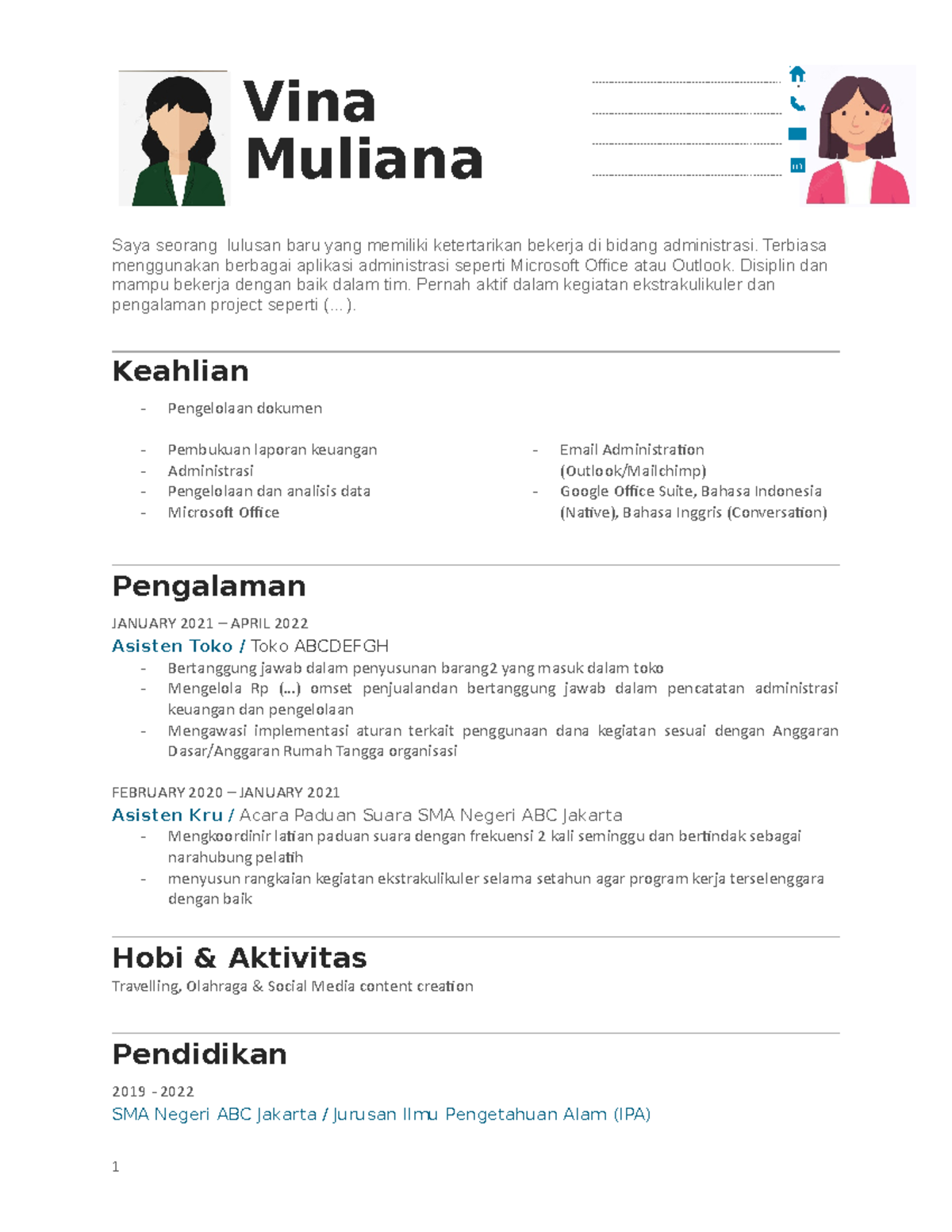 CV Template for S1 Graduates by Vina Muliana - Admin Focused - Studocu