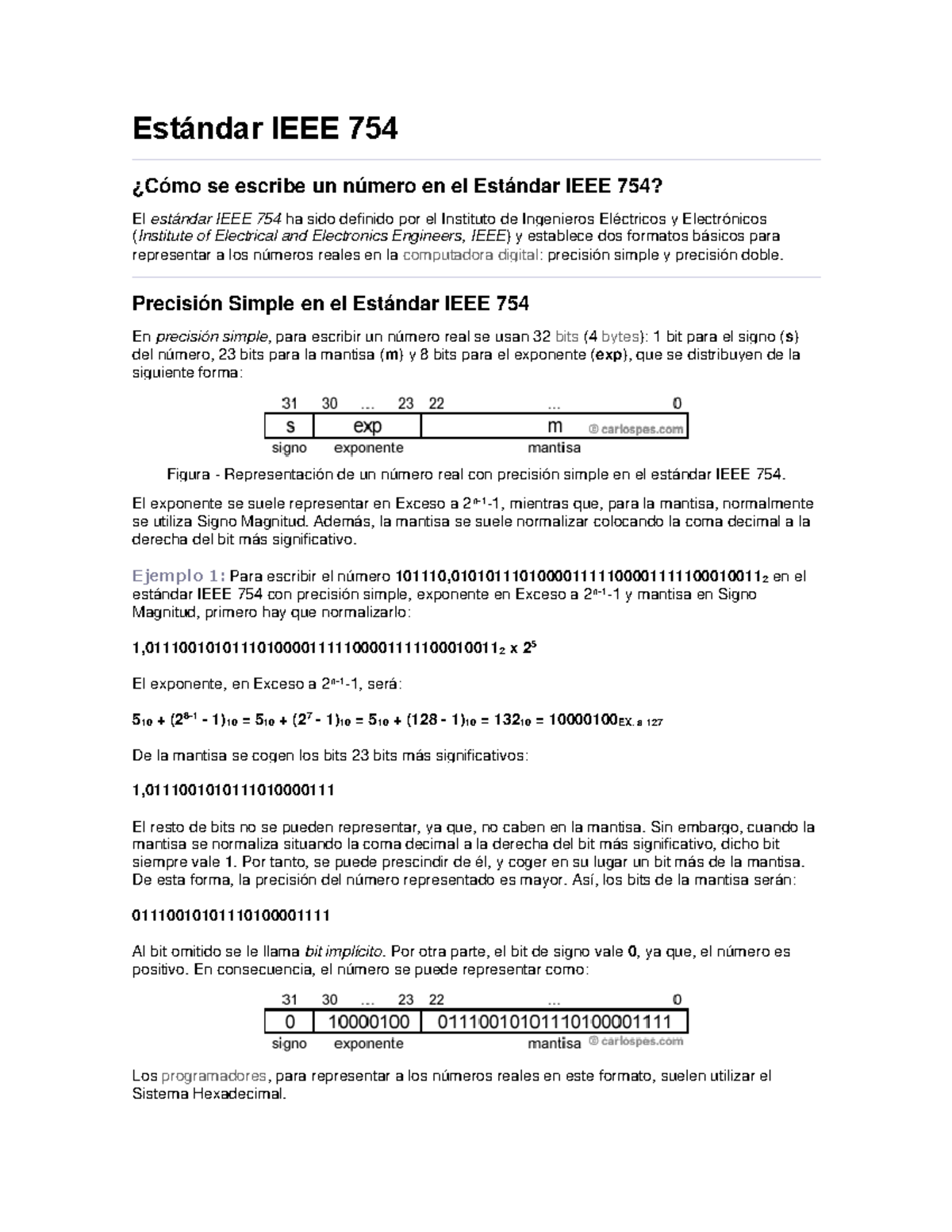 Estándar IEEE 754: Representación de Números en Precisión Simple - Studocu