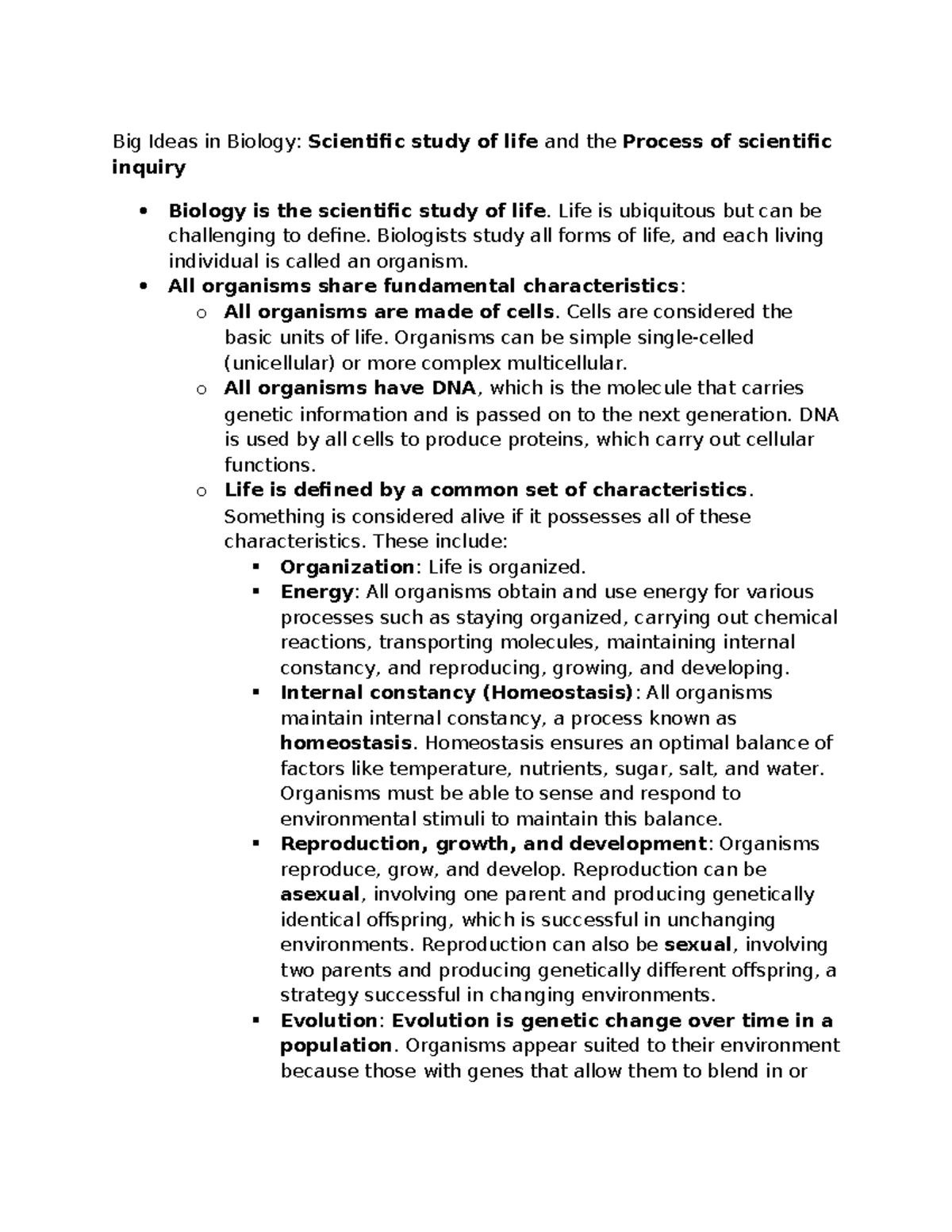 Biology 101: Key Concepts in Life Sciences & Scientific Inquiry - Studocu