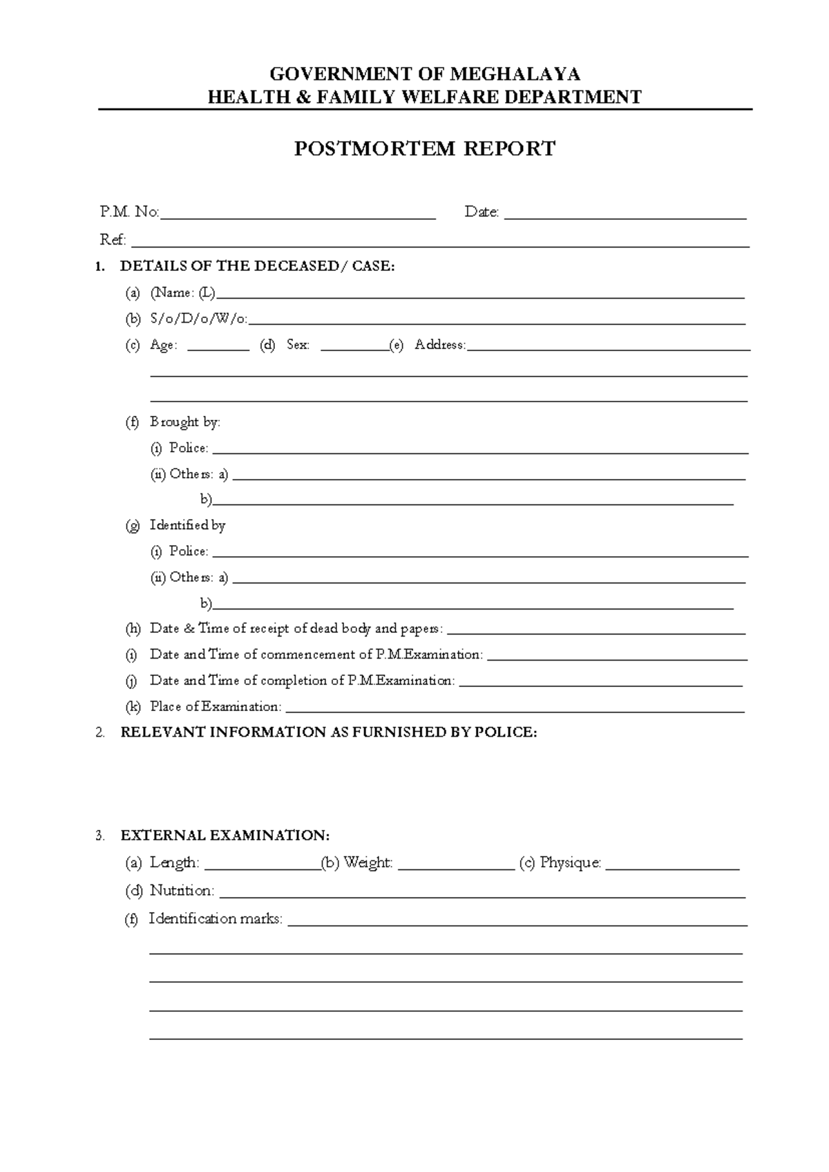 Proforma Postmortem Report - Meghalaya Health Dept. - Studocu