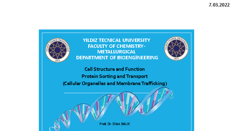3. WEEK - Cell Function: Protein Sorting & Transport Overview - Studocu