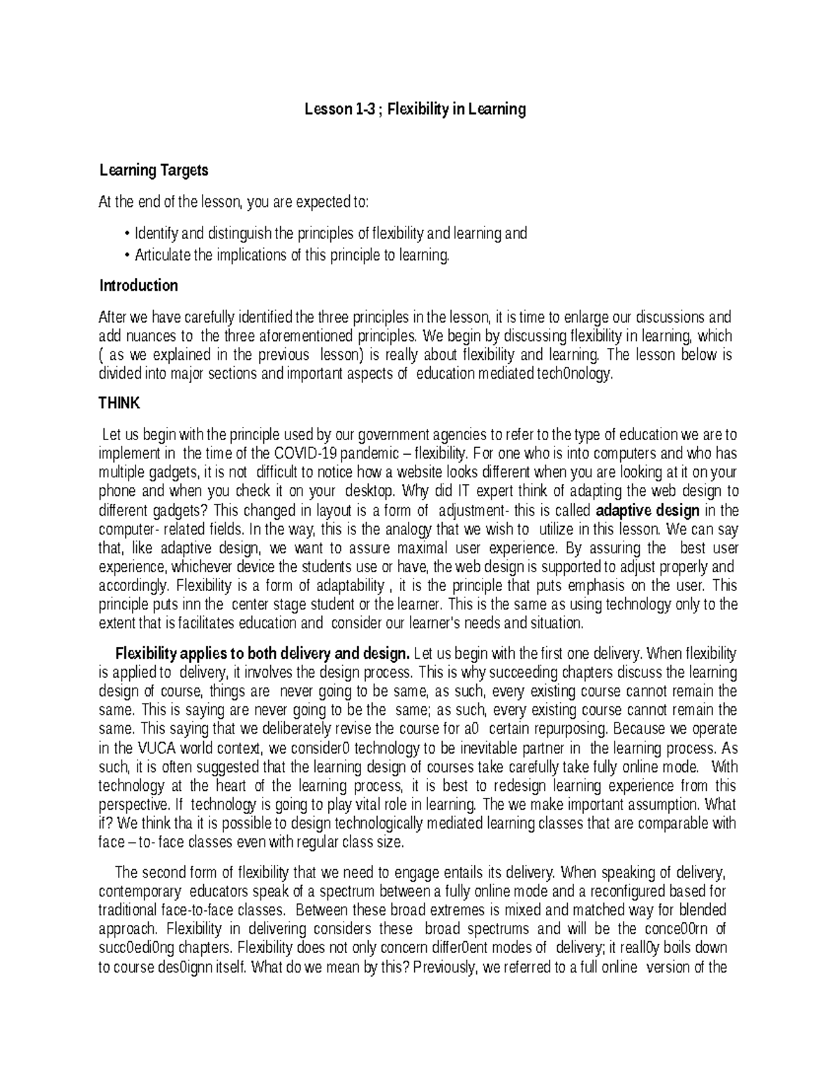 Lesson 1-3 - TTL 1 - Lesson 1-3 ; Flexibility in Learning Learning ...