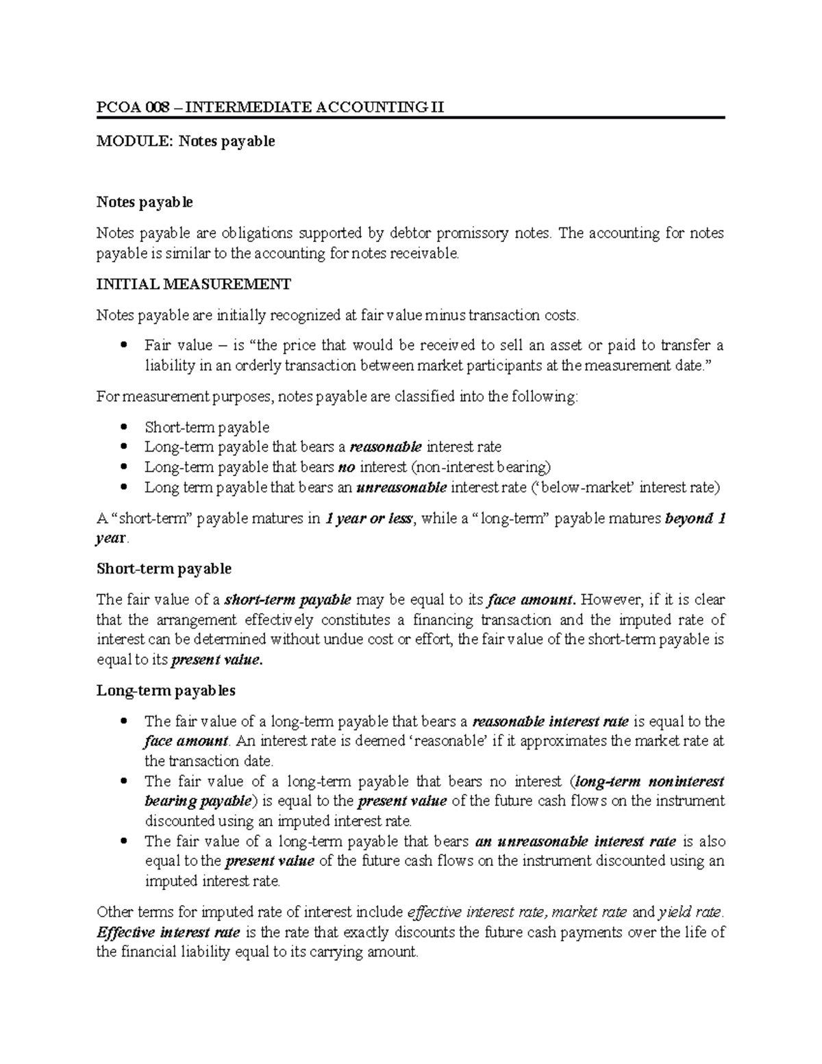 Module (Notes Payable) - PCOA 008 – INTERMEDIATE ACCOUNTING II MODULE ...