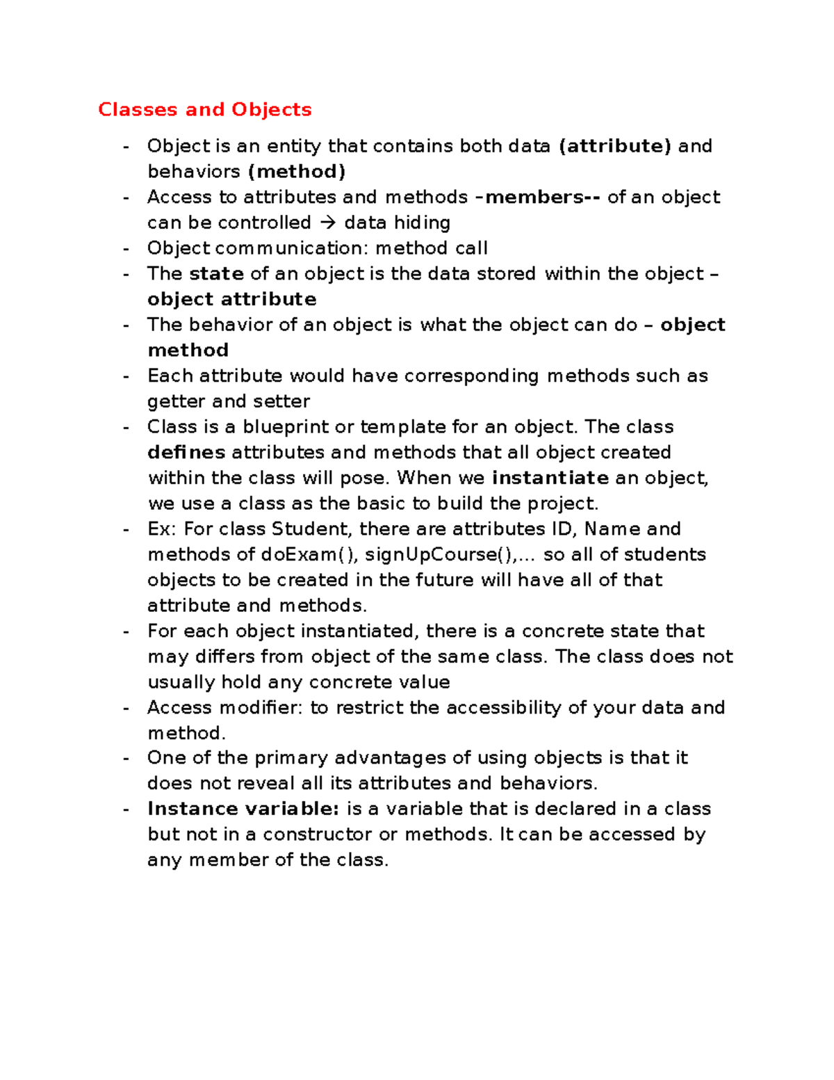 Midterm OOP (CS101): Understanding Classes and Objects - Studocu