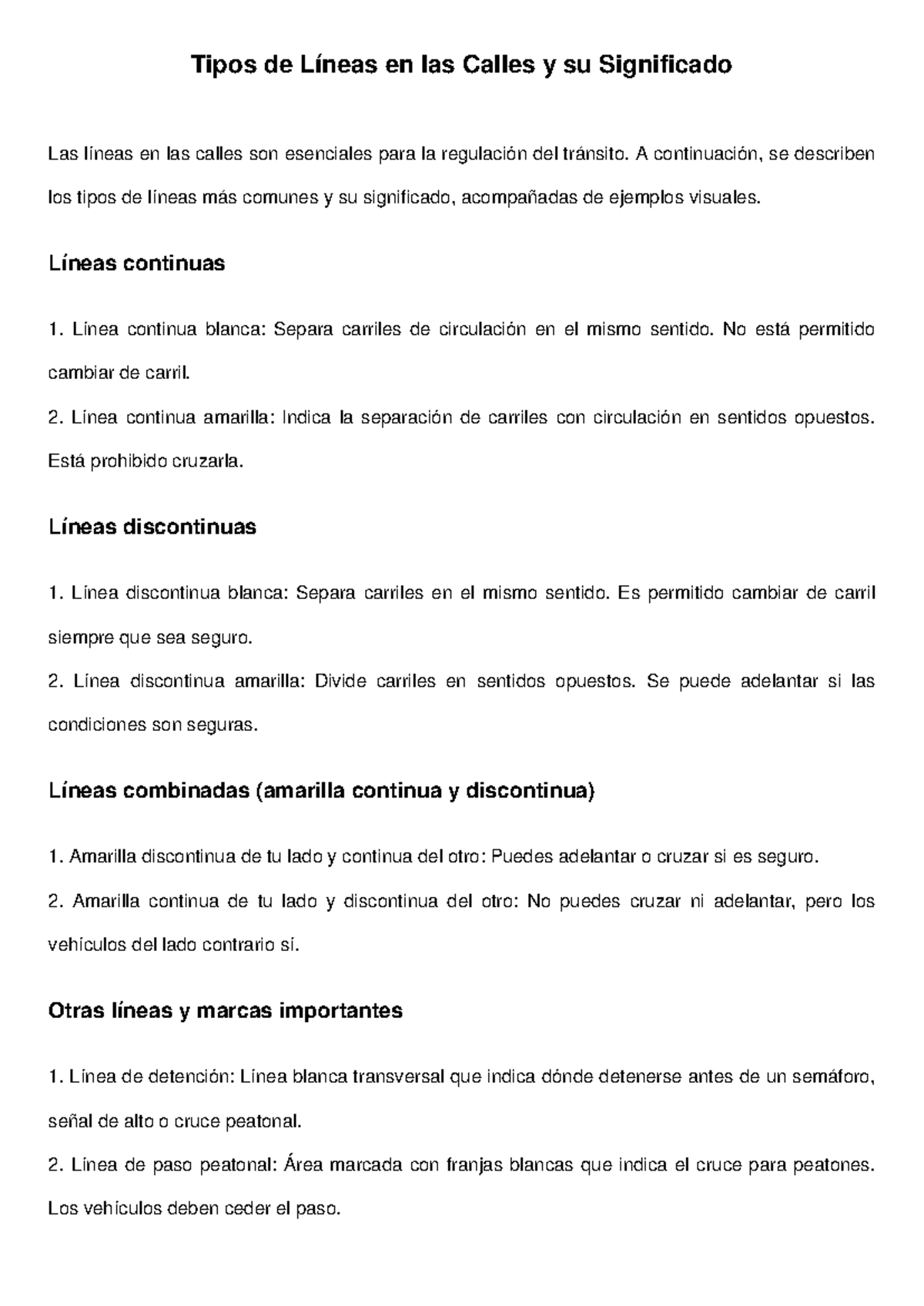 Tipos de Líneas en las Calles y su Significado con Ejemplos Visuales ...