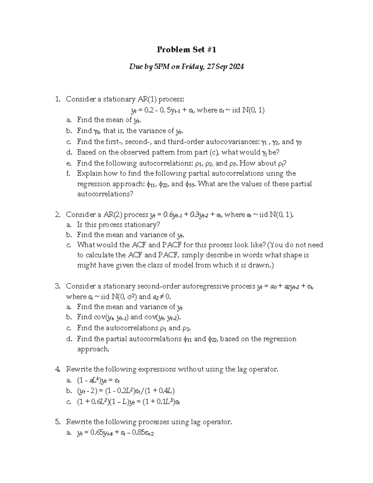Problem Set #1 2024 - homework - Problem Set Due by 5PM on Friday, 27 ...