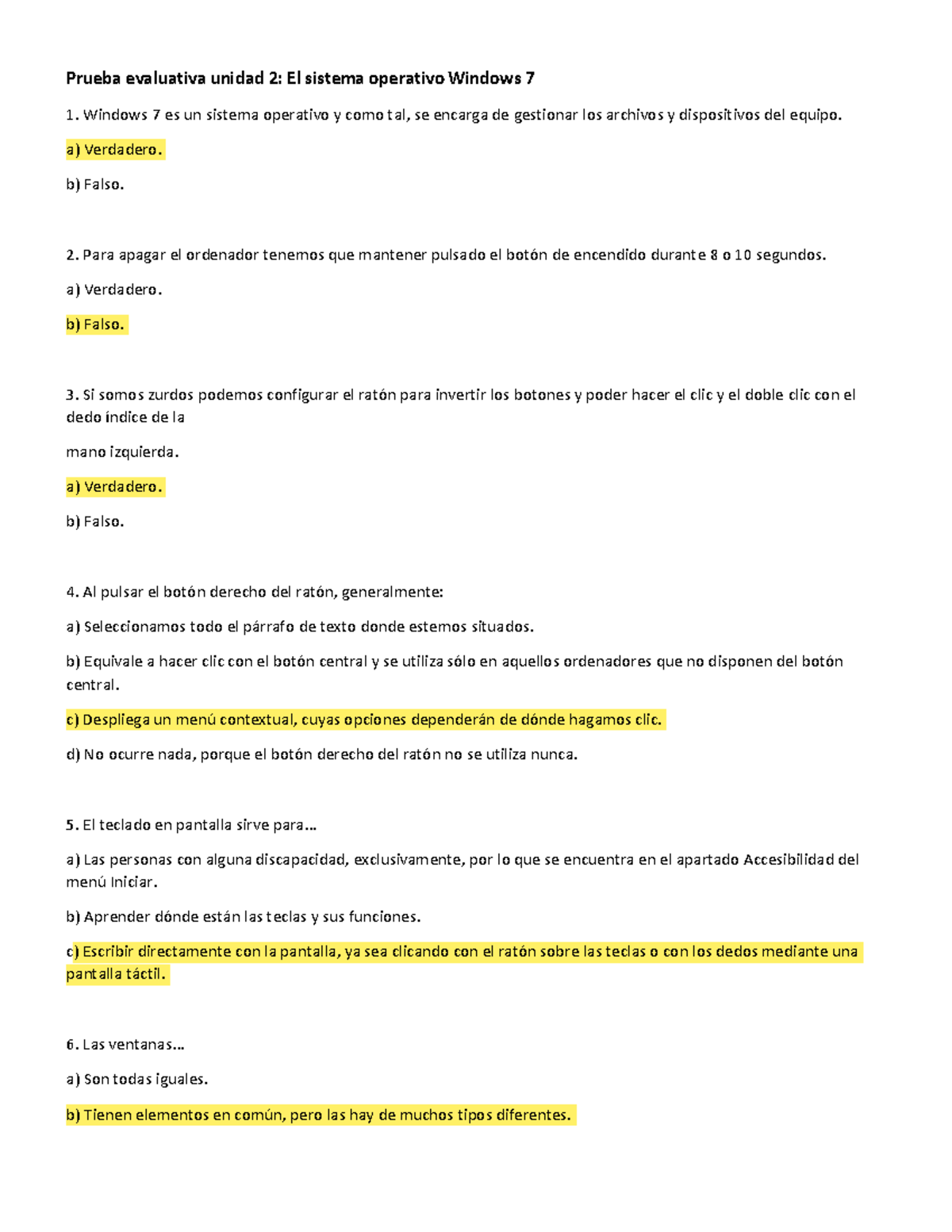 Examen de Computación: Pruebas Evaluativas de Windows 7 - Studocu