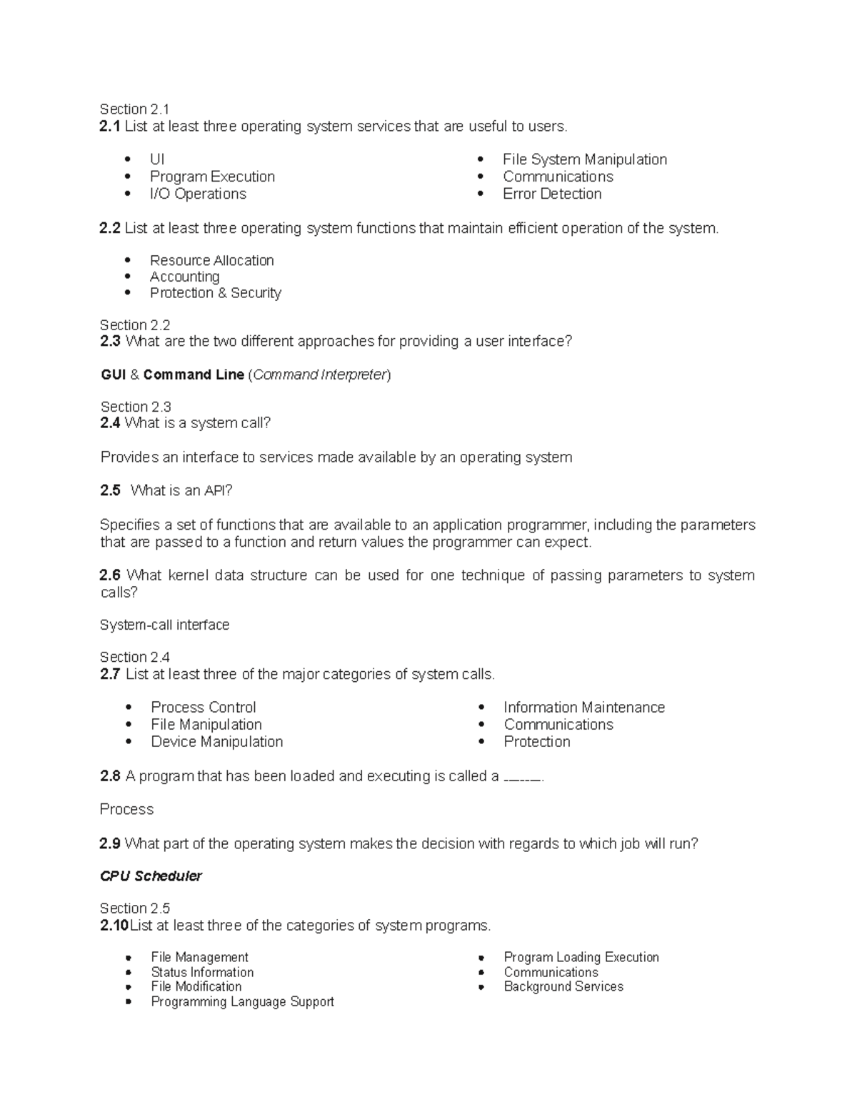 Operating Systems Chapter 2 Review Answers Os 101 Studocu