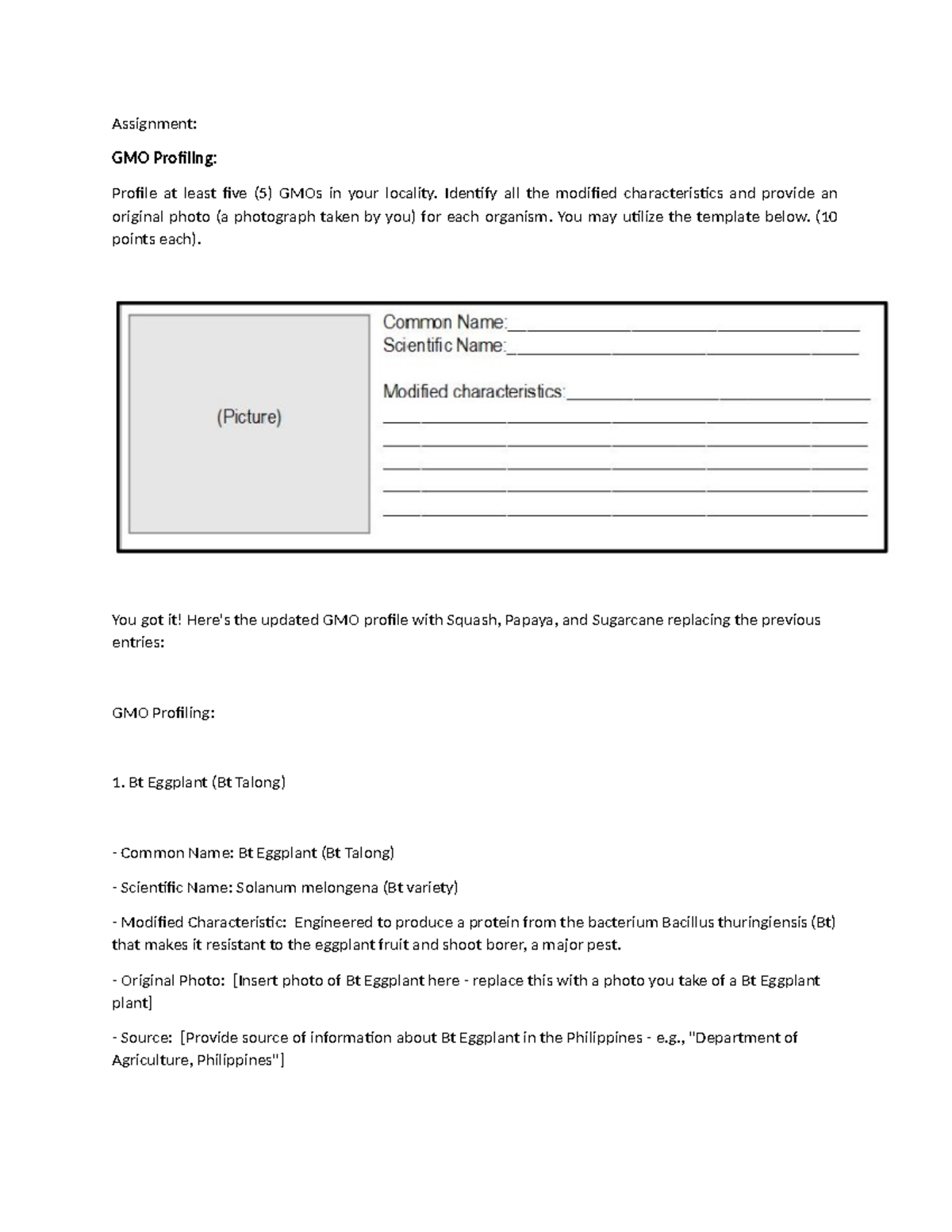 Assignment STS - Assignment: GMO Profiling: Profile at least five (5 ...