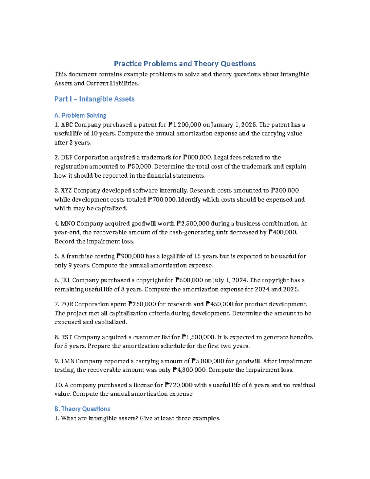 Intangible Assets & Current Liabilities Practice Problems (ACC 101 ...