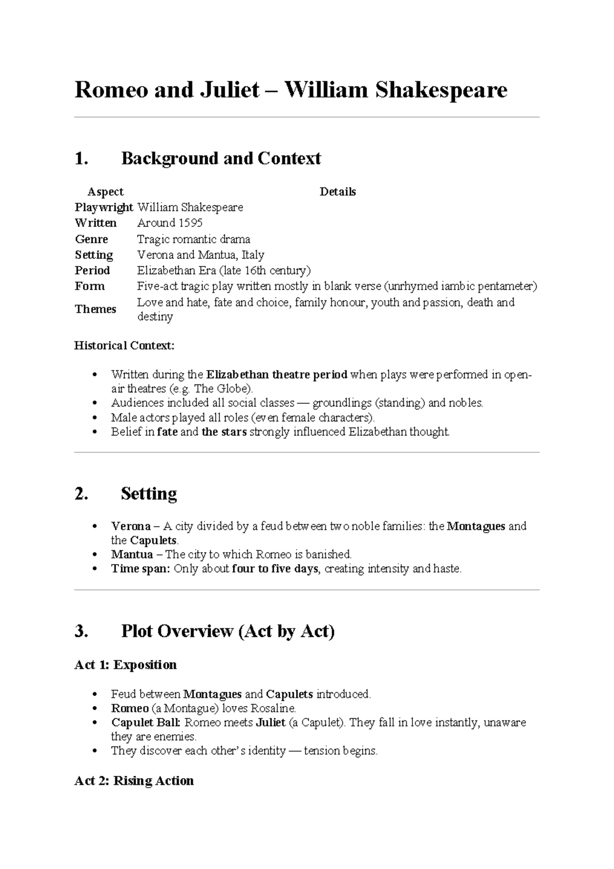 Romeo and Juliet: Grade 11 Drama Study Guide - Studocu