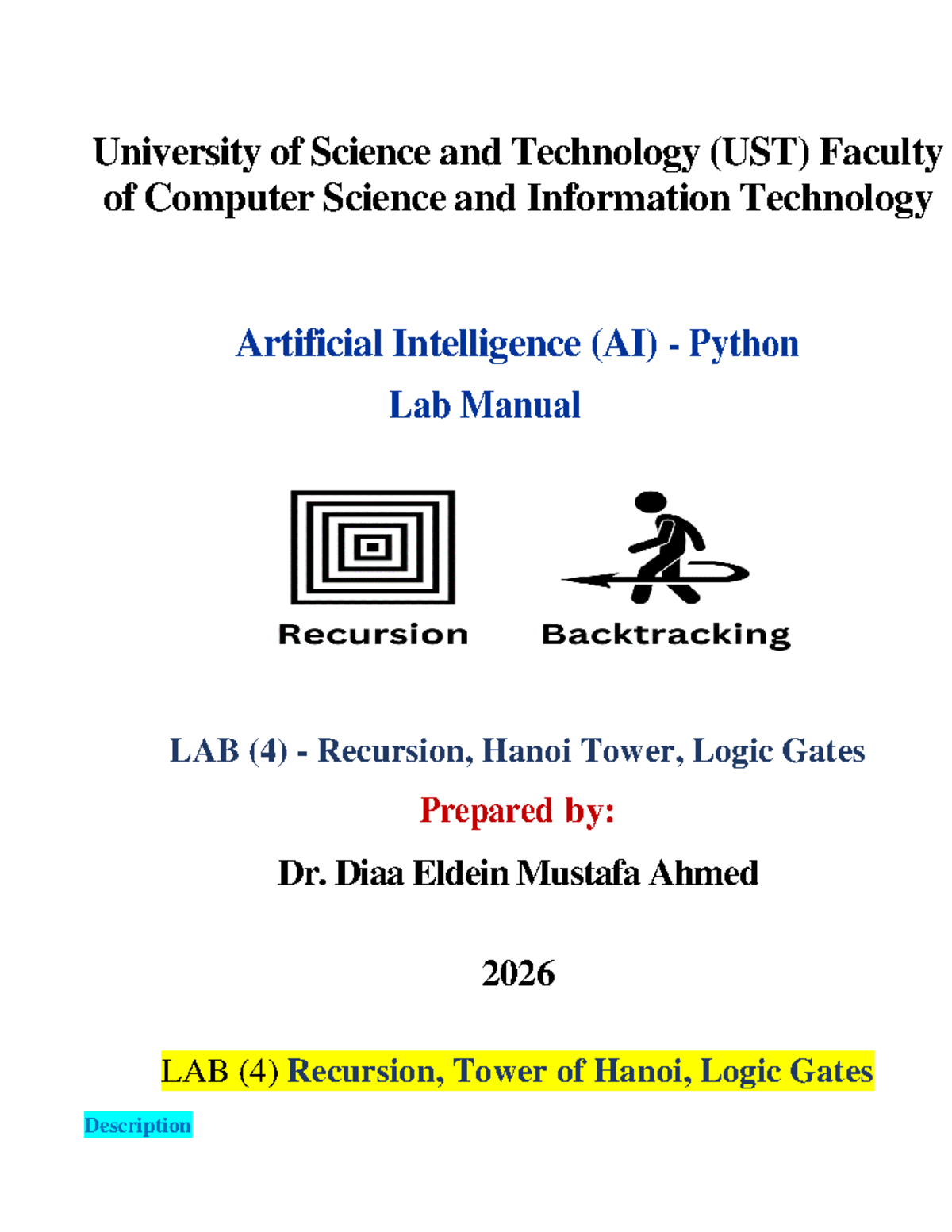 Artificial Intelligence Lab Manual (UST) - Lab (4): Recursion & Logic ...
