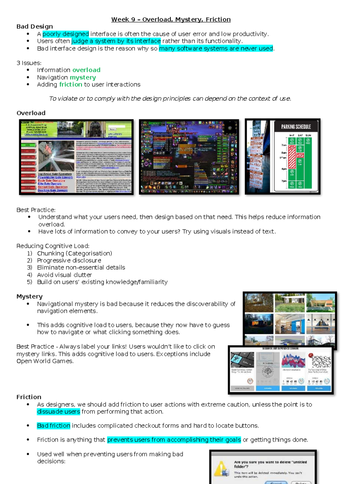 Week 9 - Overload, Mystery, Friction & Design Principles - Studocu