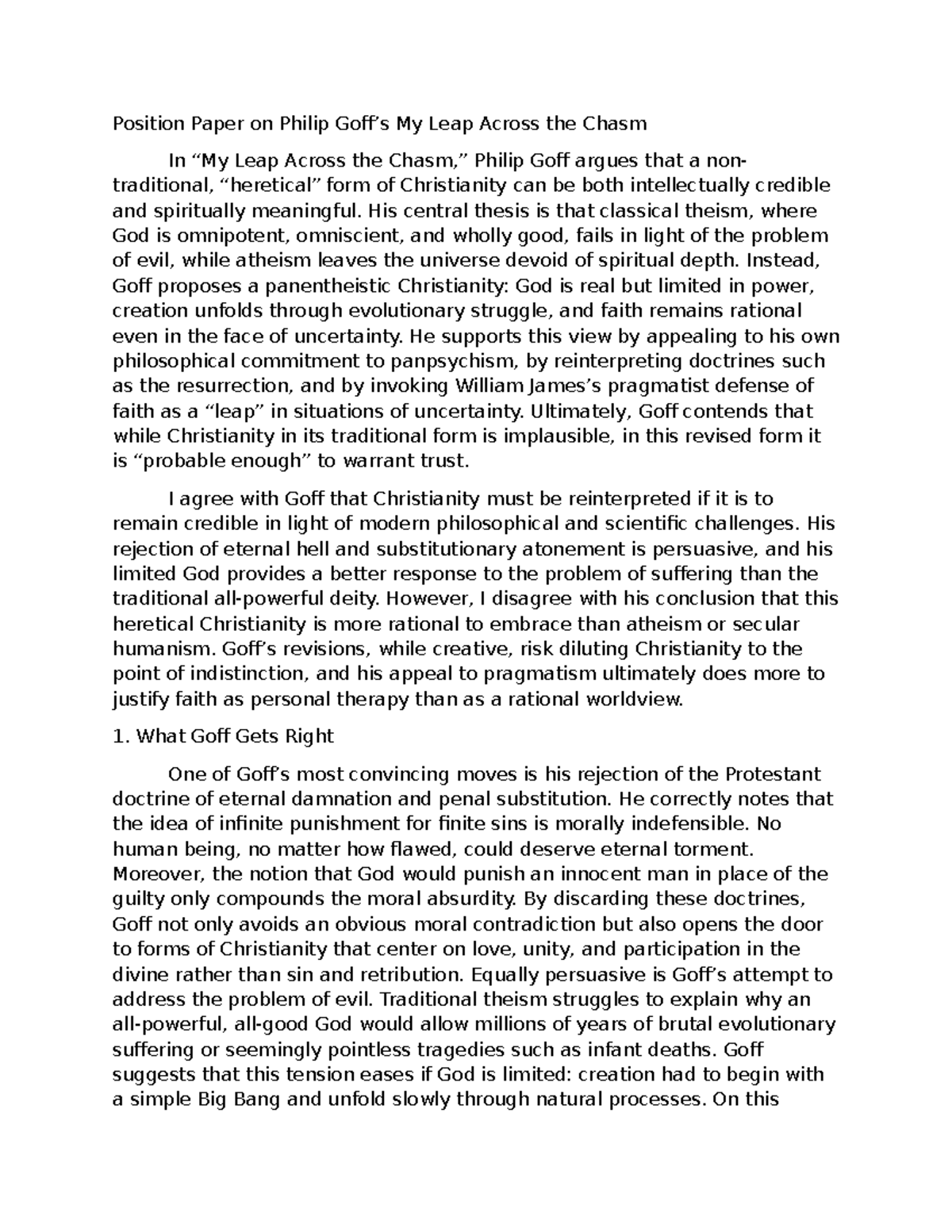 PHIL 110 REC Position Paper: Evaluating Goff's Heretical Christianity ...