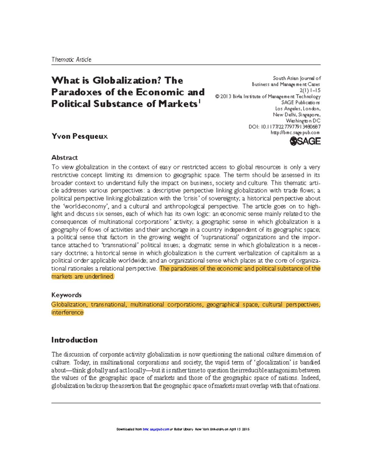 Globalization: Economic and Political Paradoxes - Research Notes (BMC ...