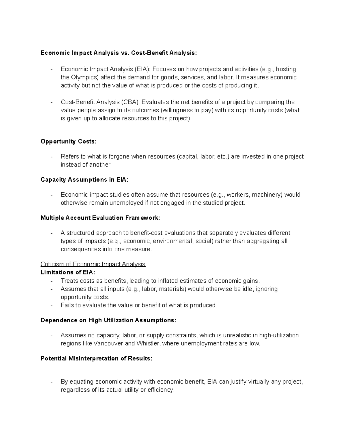 CBA vs EIA: Analyzing Costs and Benefits in Economic Evaluation - Studocu