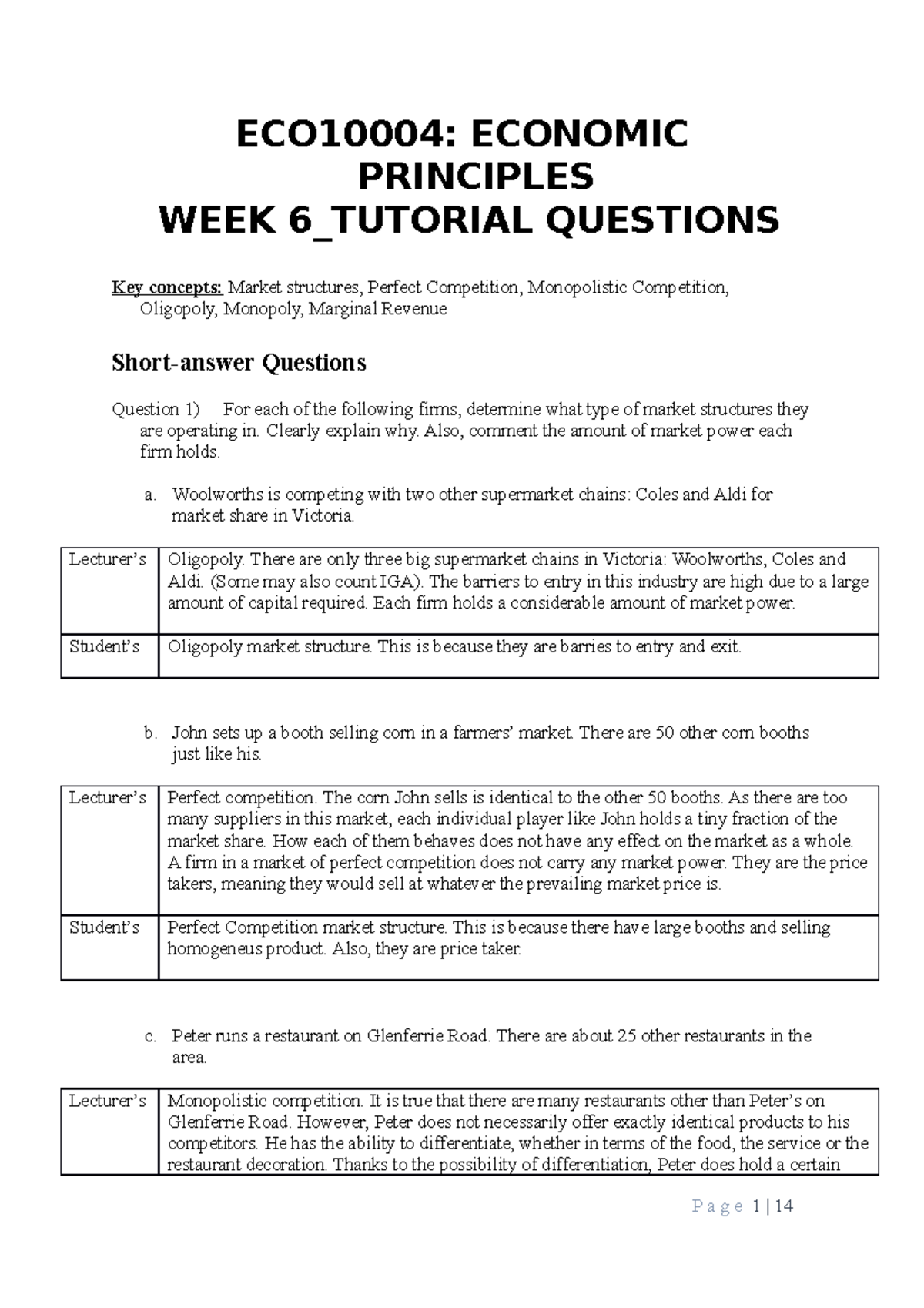 6.2 - Tutorial Questions and Solution - ECO10004: ECONOMIC PRINCIPLES ...