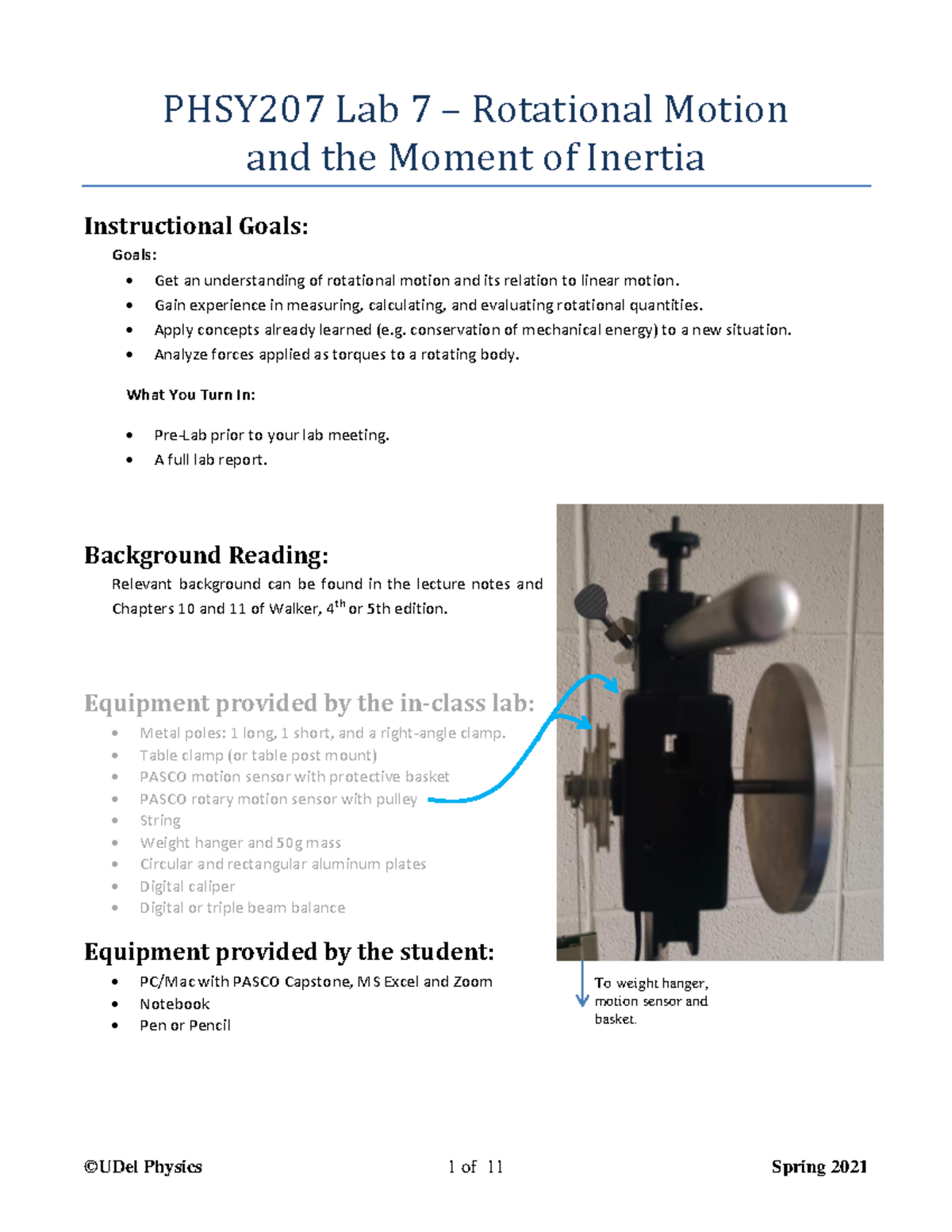 7 - Moment of Inertia - lab 7 - PHSY207 Lab 7 – Rotational Motion and ...