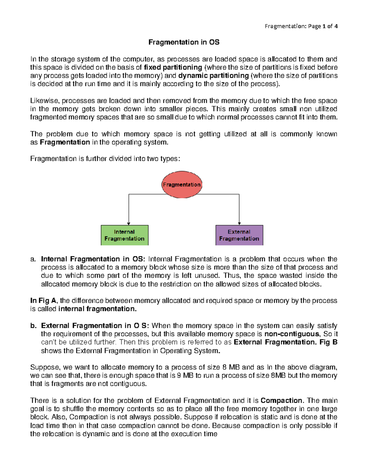 4.3 Fragmentation in OS: Internal vs External Analysis - Studocu