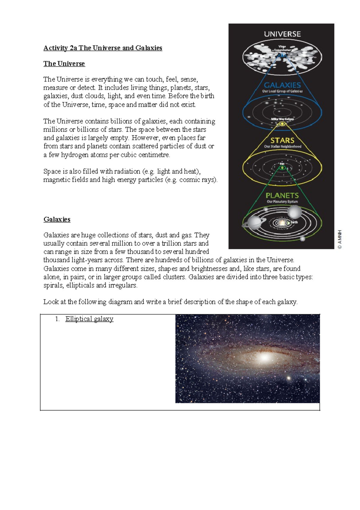 Activity 2a: Exploring the Universe and Galaxies ND - Studocu