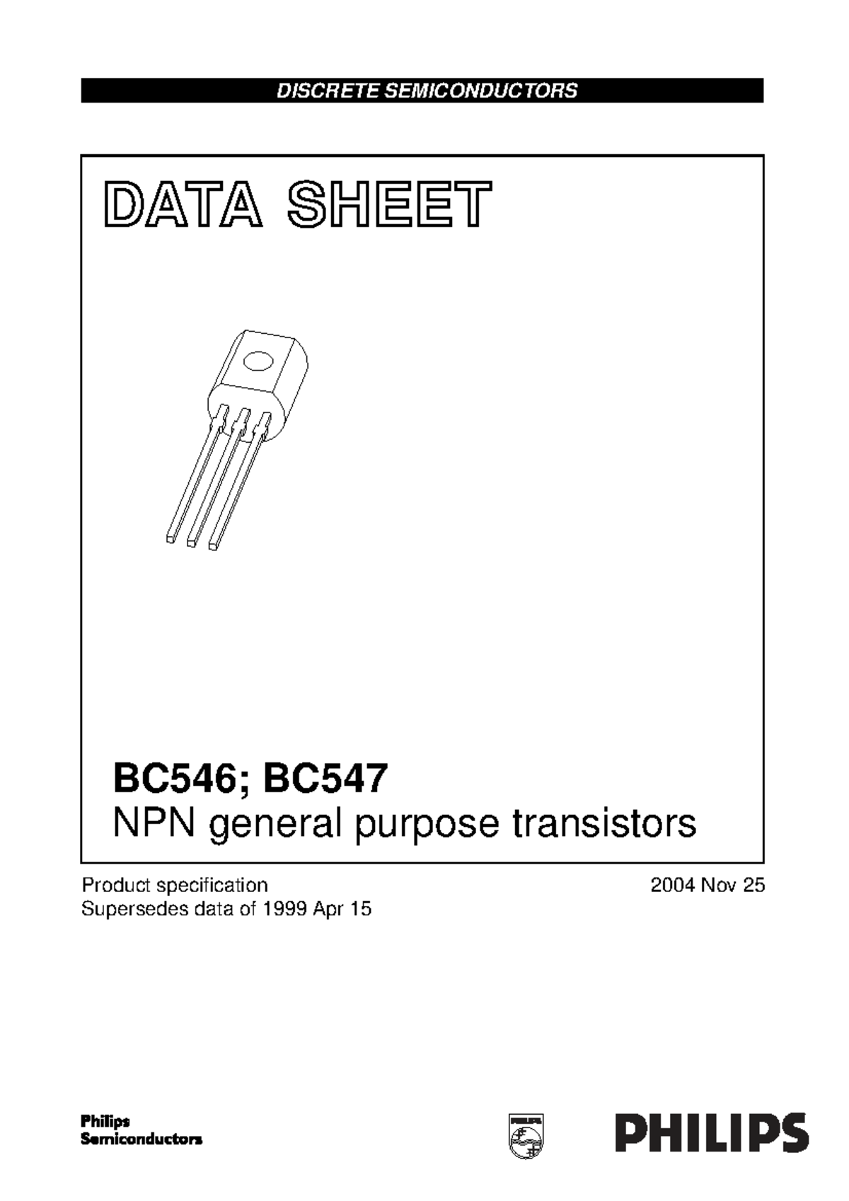 BC546 Data Sheet: NPN General Purpose Transistors Specifications - Studocu