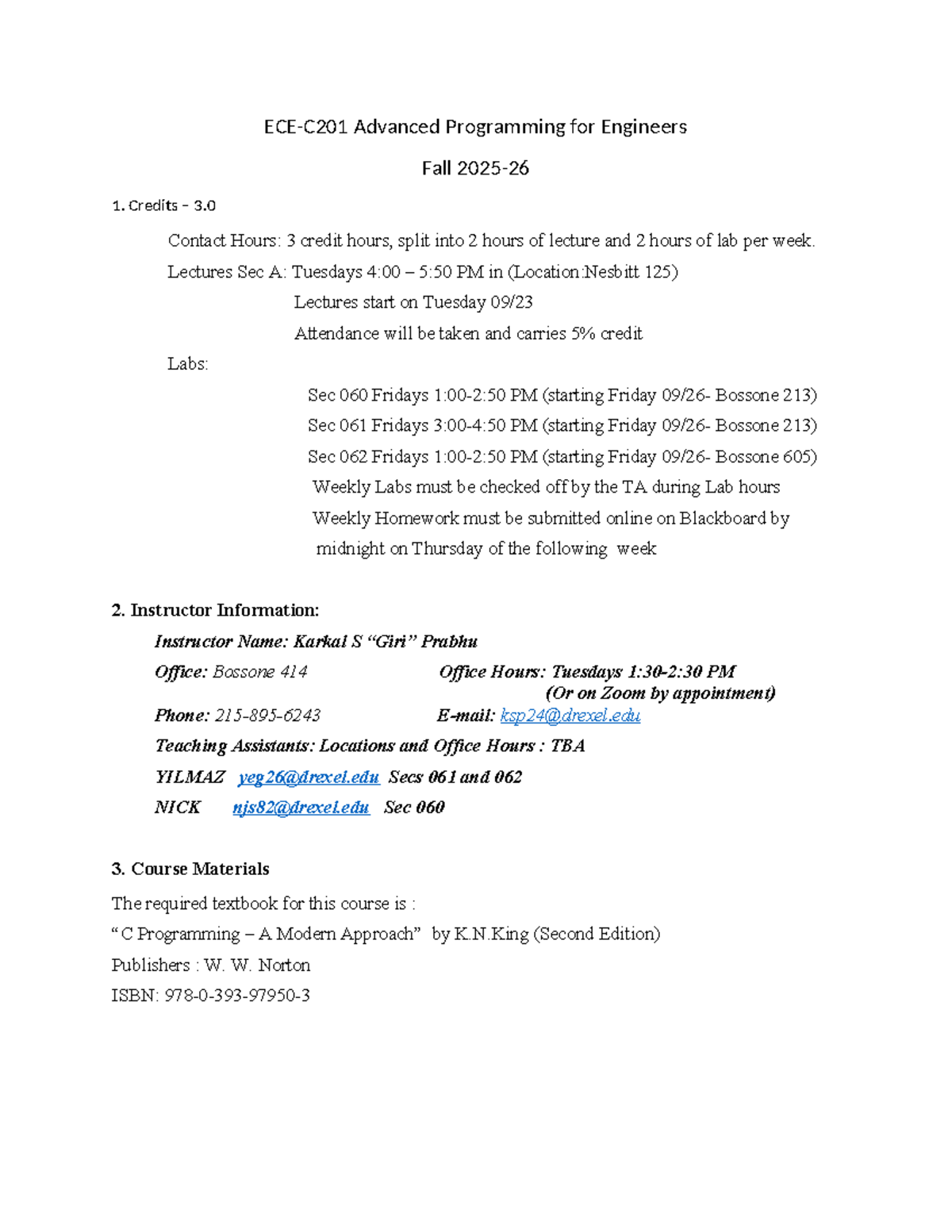 Advanced Programming for Engineers Syllabus (Fall 25-26) - Studocu