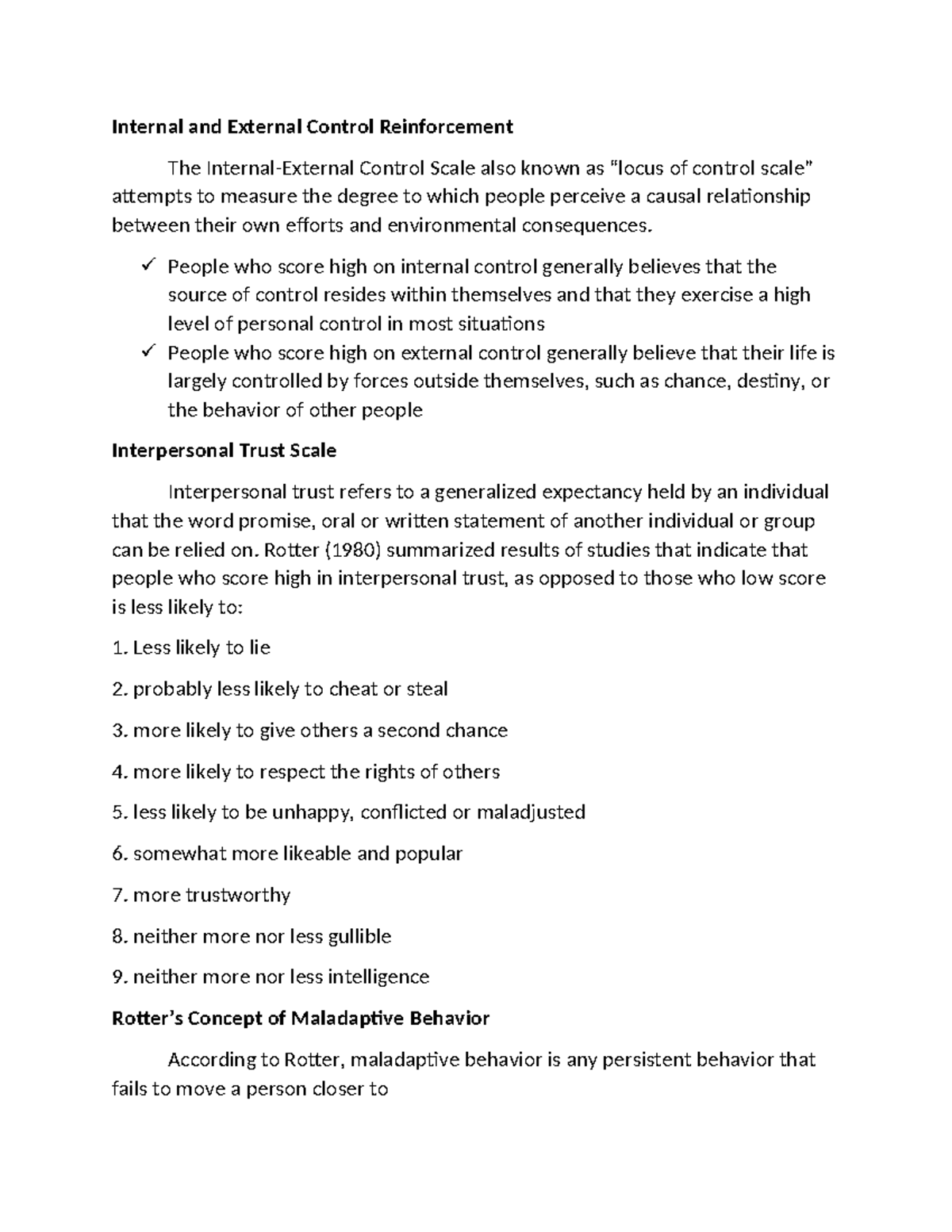 Internal and External Control Reinforcement - People who score high on ...